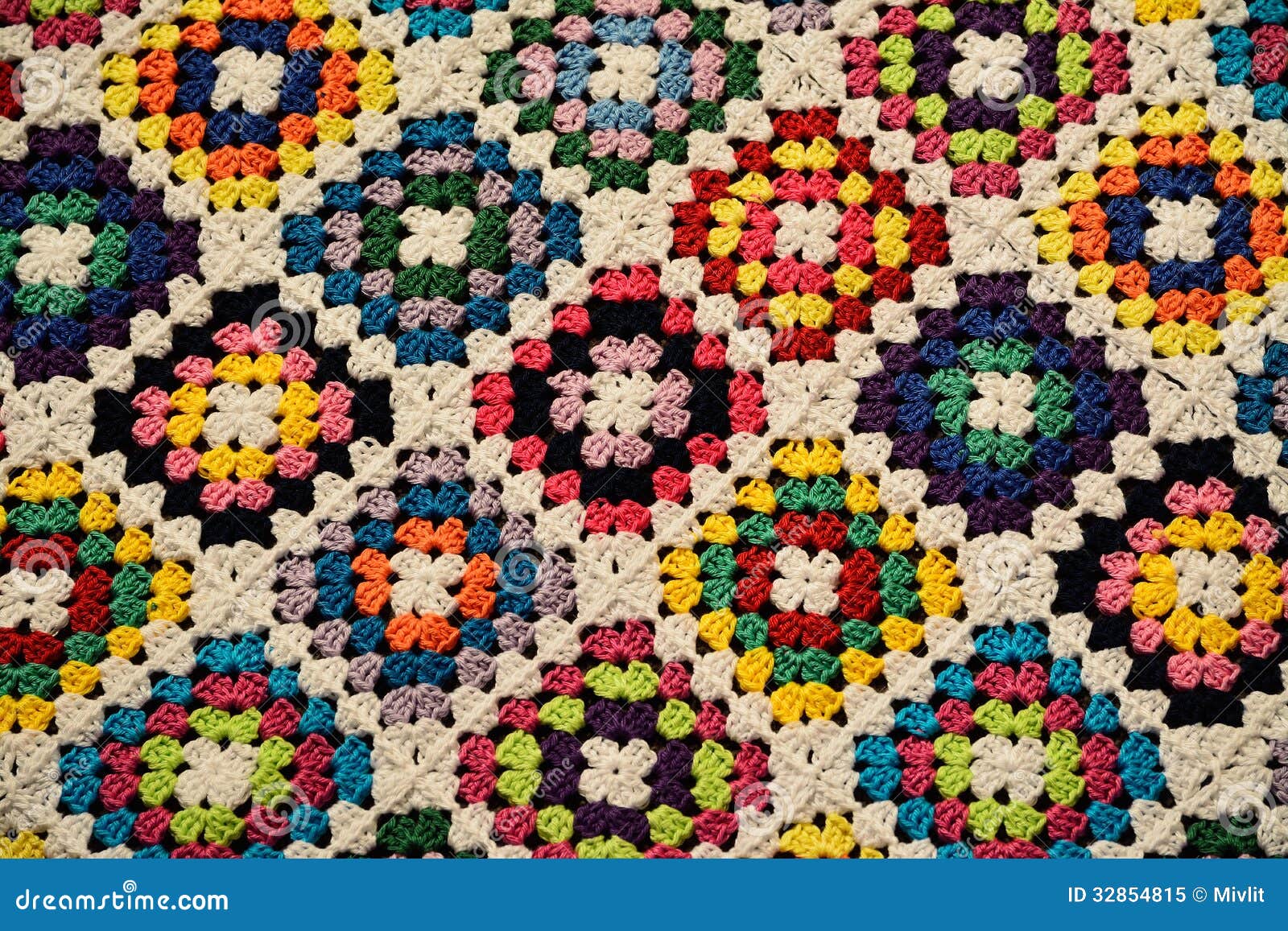 Red Granny Square Hand Knitted Sample. Pattern. Background Stock Photo ...