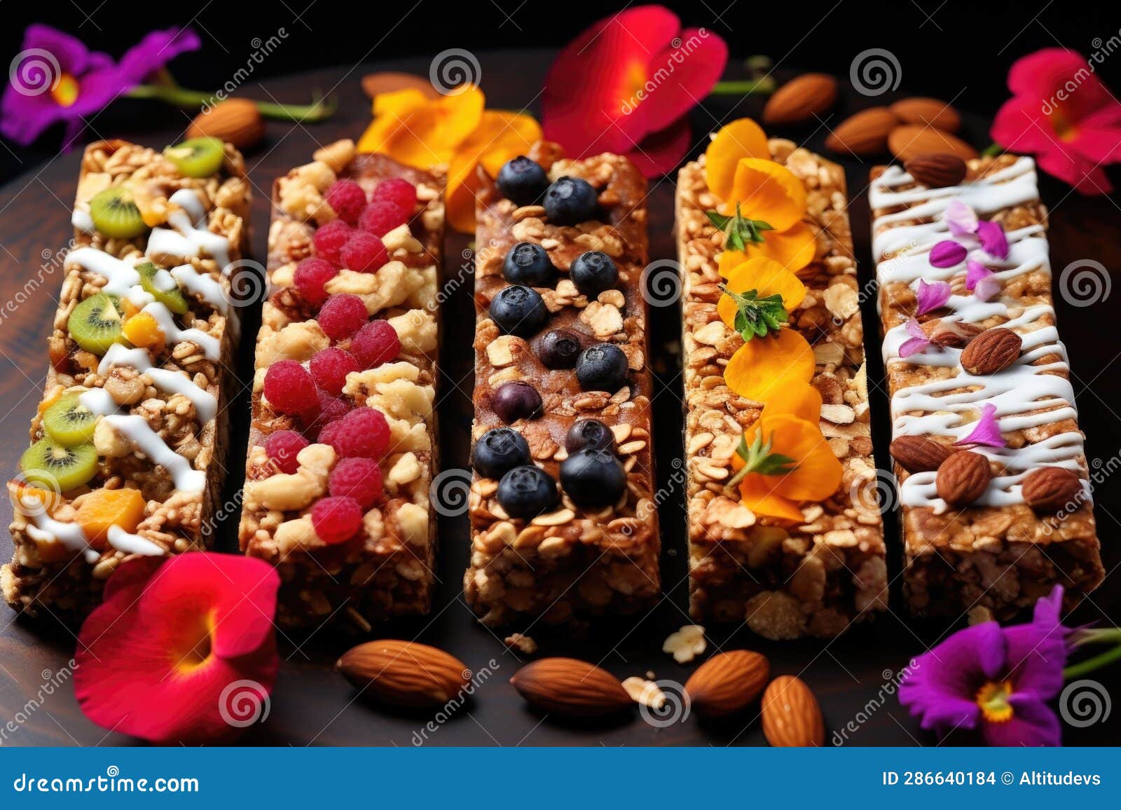 Granola Bars with Various Toppings and Fillings Stock Photo - Image of ...