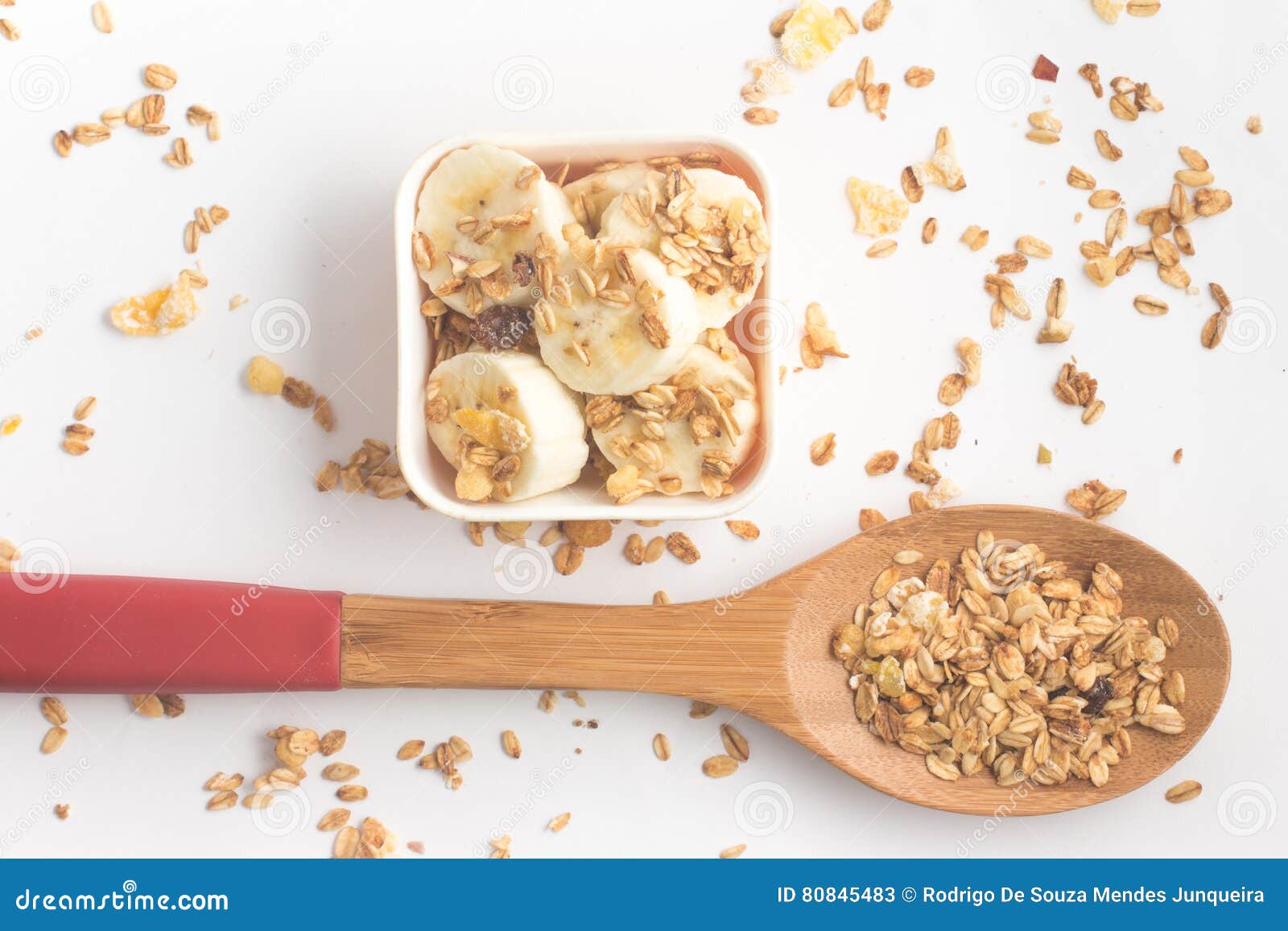 Granola Flakes with Bananas Stock Image - Image of blue, vegan: 80845483