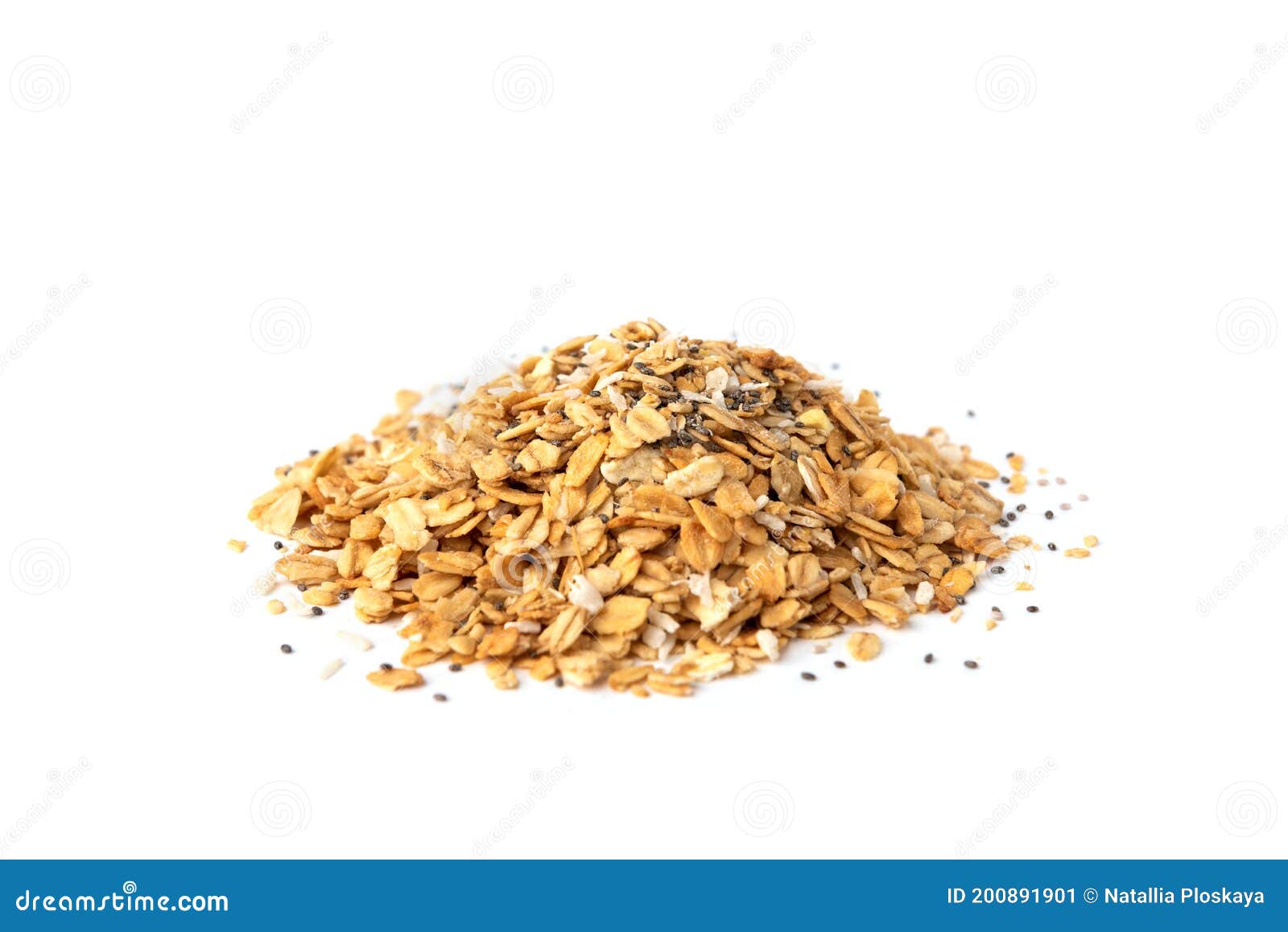 Granola Isolated on White Background. Stock Image - Image of almond ...