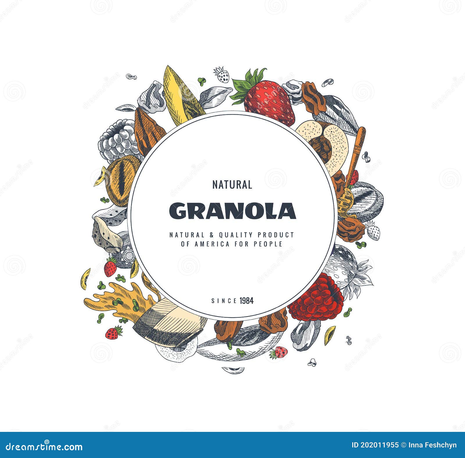 Granola Packaging Design Template. Engraved Style Illustration Stock ...