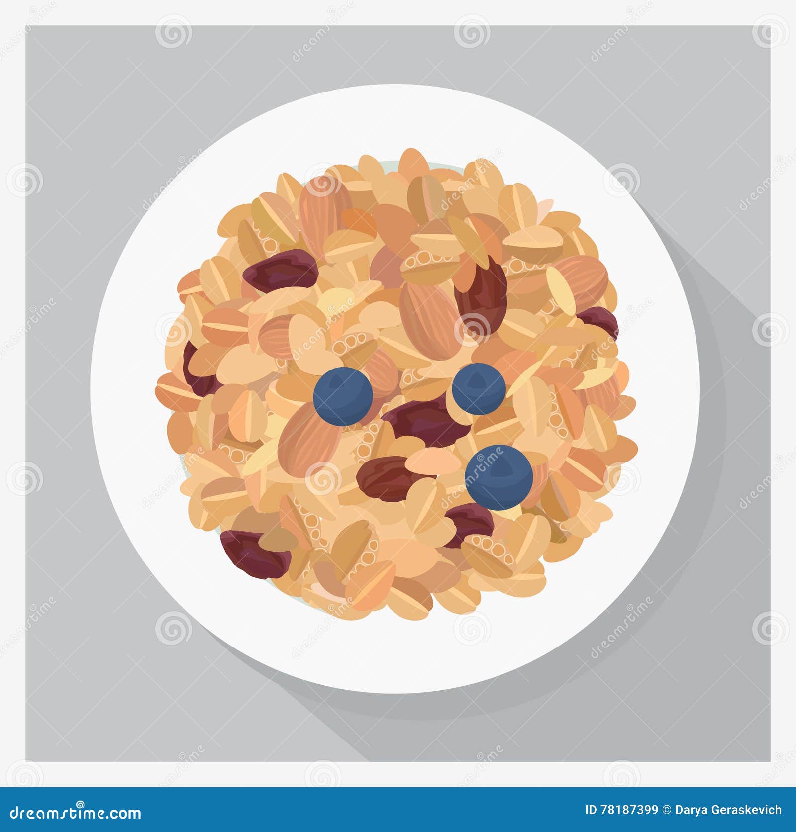 Granola on a plate. stock vector. Illustration of food - 78187399