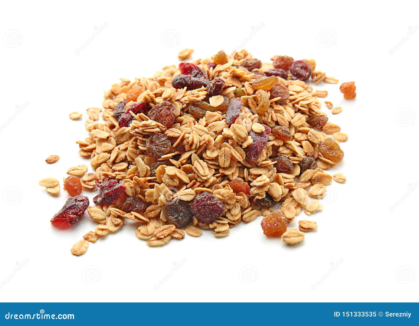 Granola on White Background Stock Image - Image of healthy, raisins ...