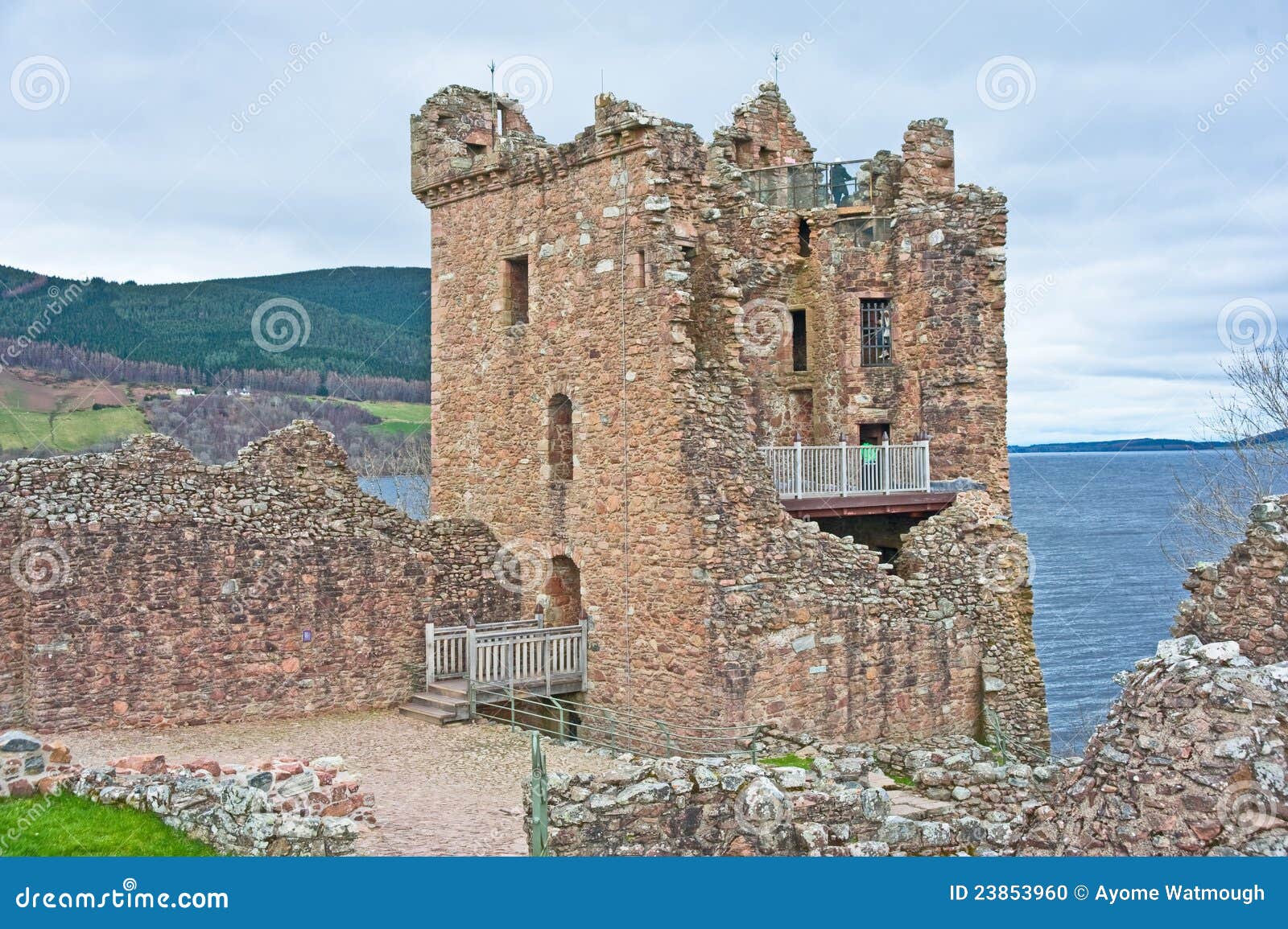 Grant Tower and Loch Ness. stock photo. Image of visitors - 23853960
