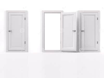 Granting of Three Doors with One Open Door Stock Illustration ...