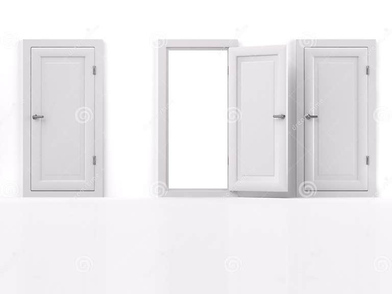 Granting of Three Doors with One Open Door Stock Illustration ...