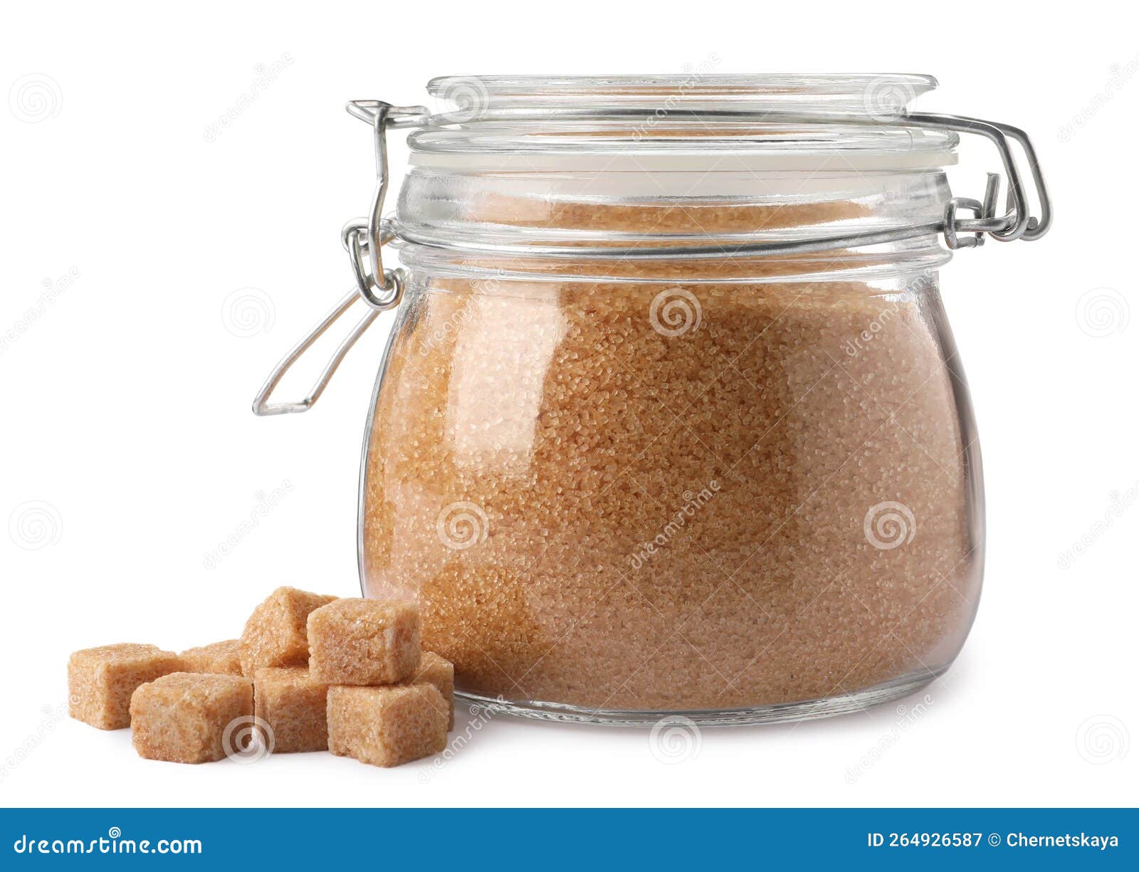 Granulated and Cubed Brown Sugar with Jar on White Background Stock ...