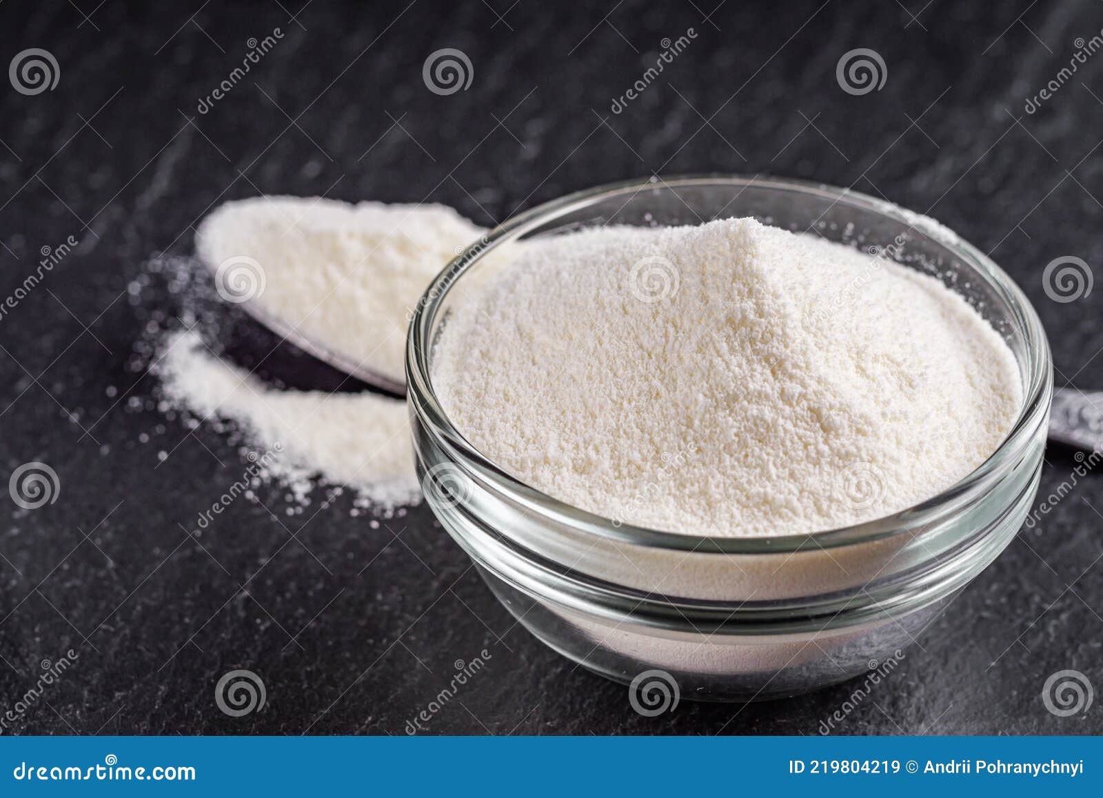 Granulated Milk Powder on a Dark Stone Background Stock Image - Image ...