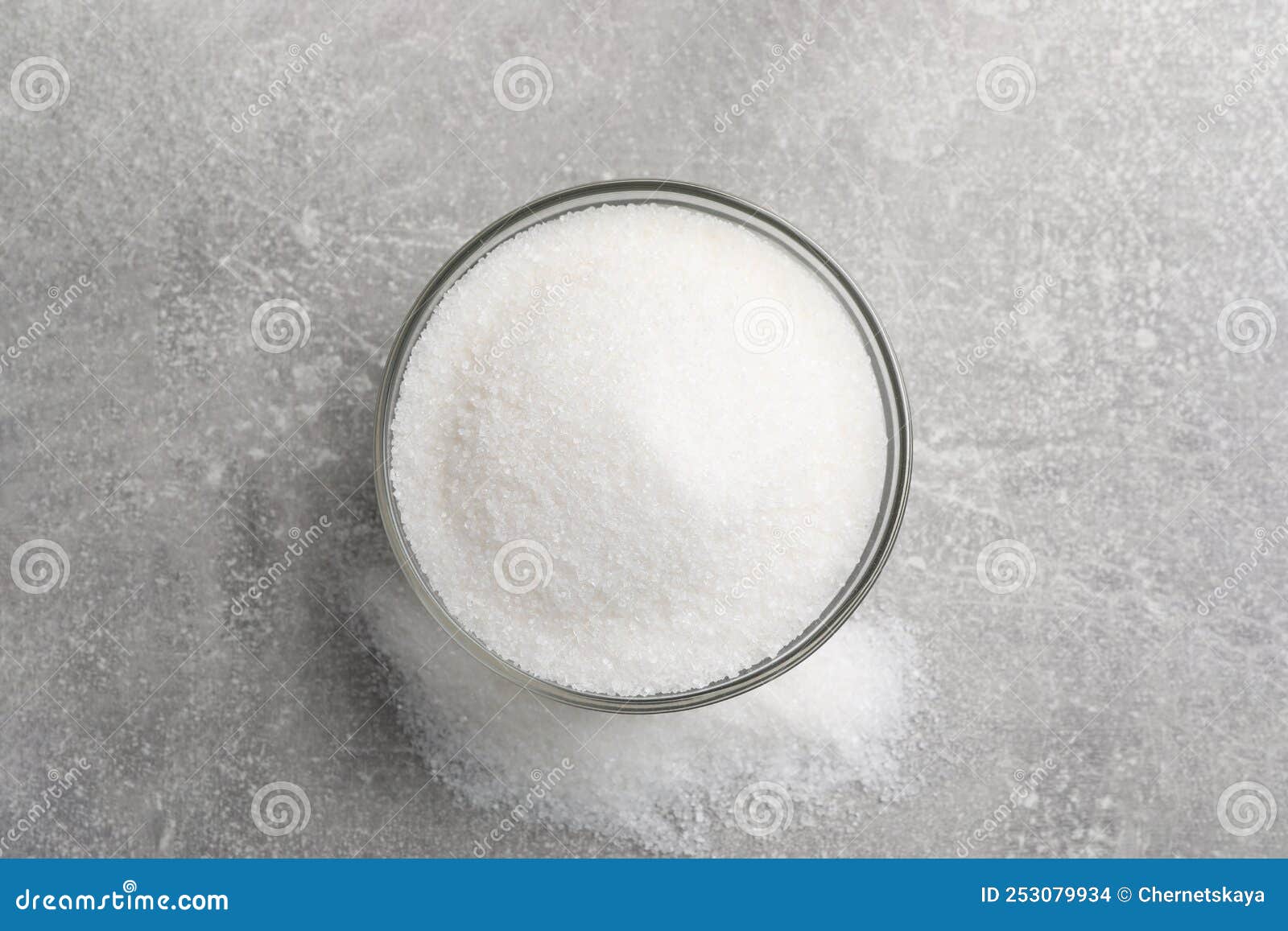 Granulated Sugar on Light Grey Table, Top View Stock Photo - Image of ...