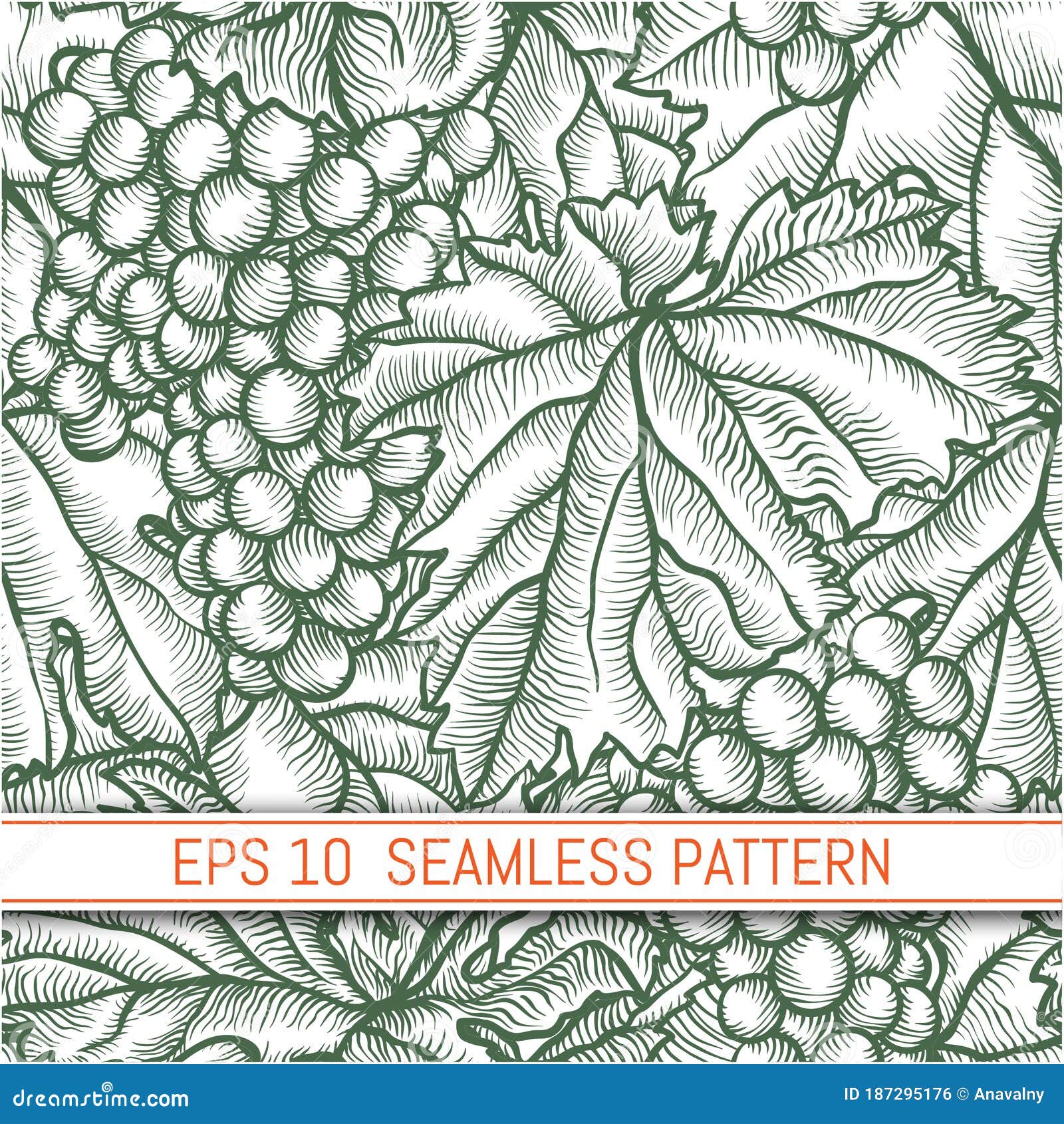 Hand Drawn Grape. Leaves and Berries. Abstract Background. Seamless ...