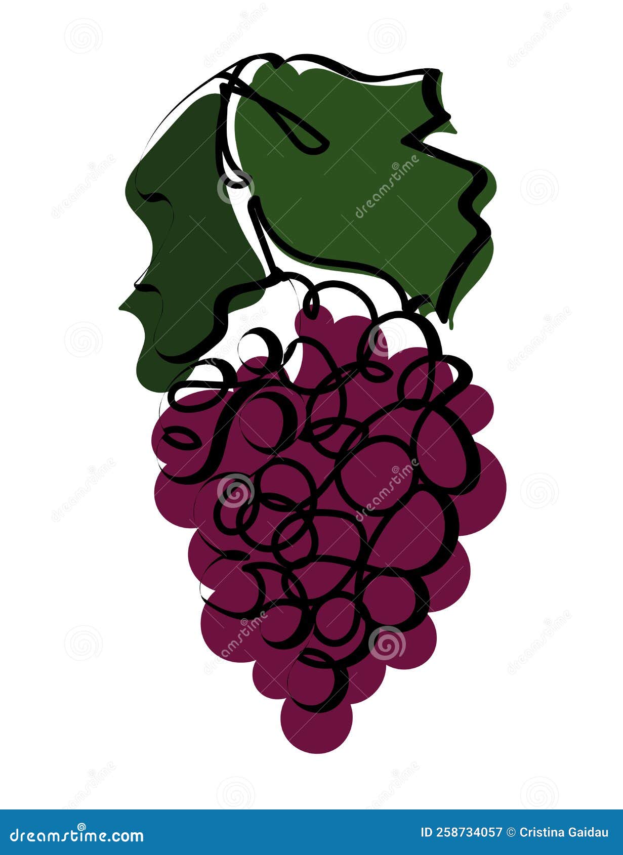 Grape Bunch Vector Illustration Isolated on White Background Stock ...
