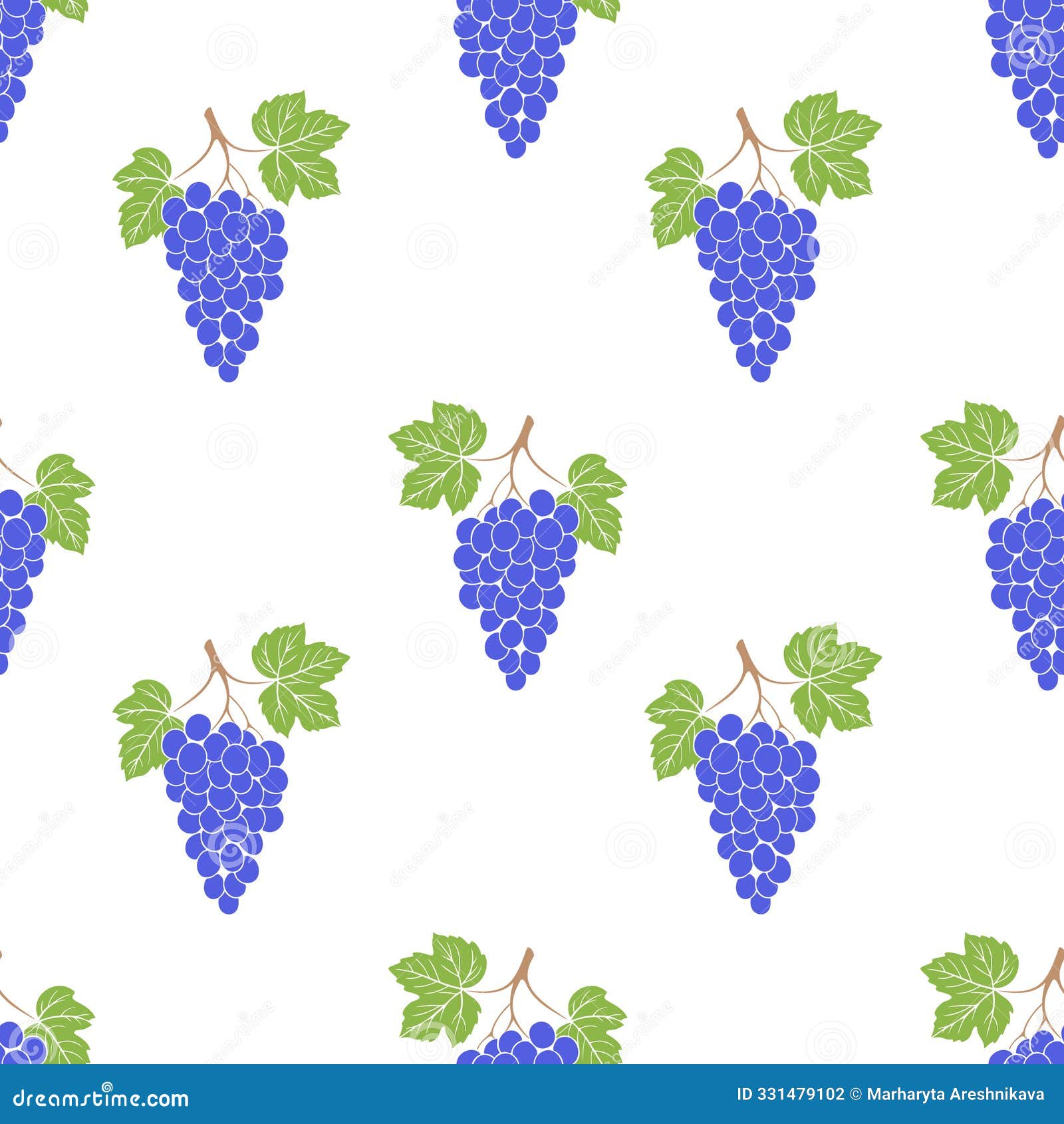 Grape Bunch Seamless Pattern on White Background, Blue Grape Berries ...