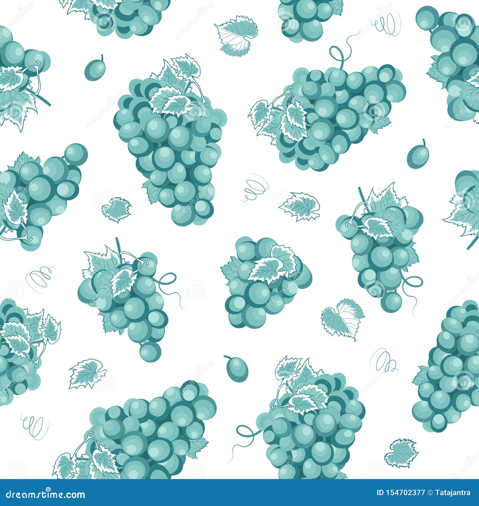 Grape Bunch Seamless Pattern on White Background with Leaves, Fresh ...