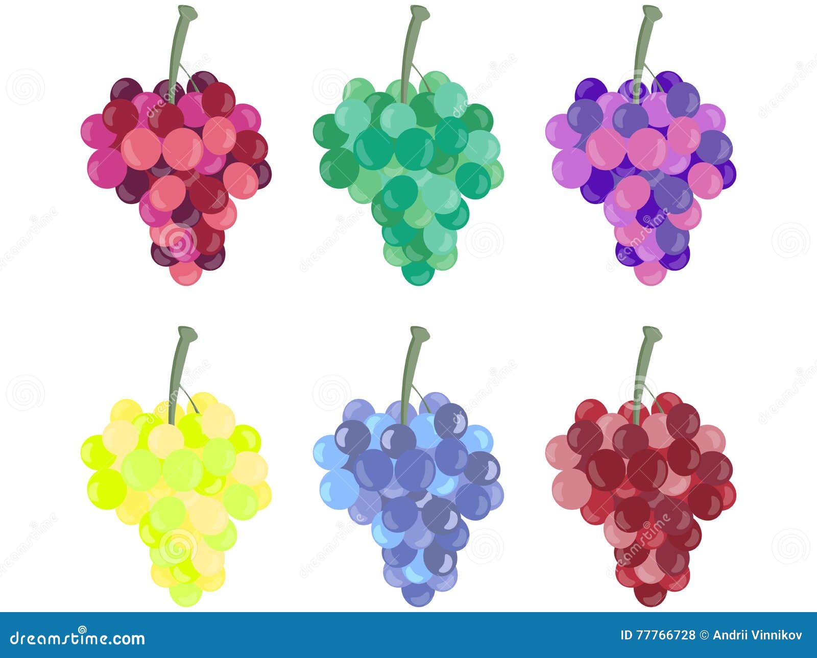 Grape Bunches of Different Colors, Different Grape Varieties on White ...