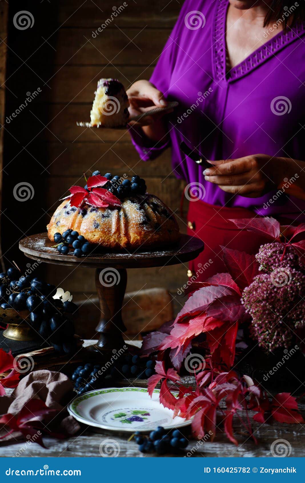 Grape Bund Cake with Autumn Decor..style Rustic Stock Photo - Image of ...