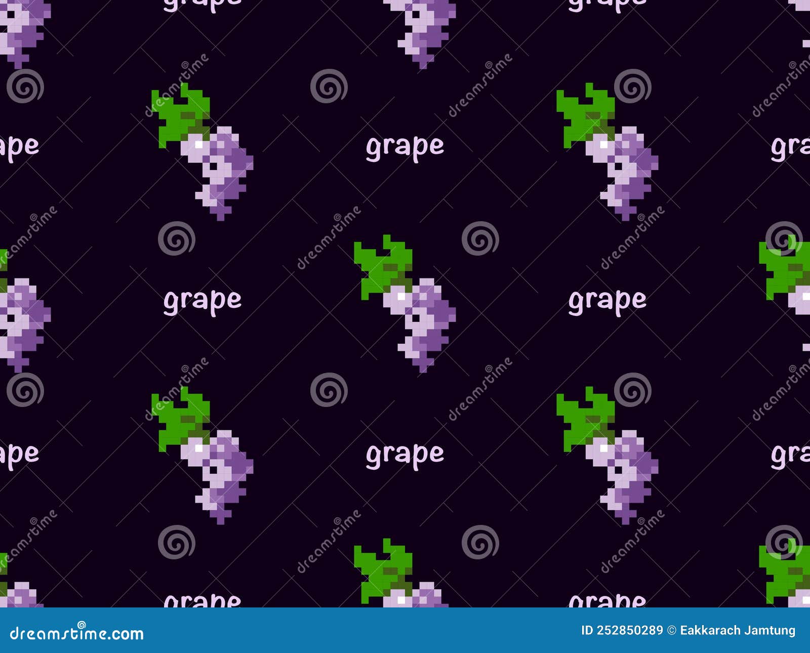 Grape Seamless Pattern on Purple Background. Pixel Style Stock ...