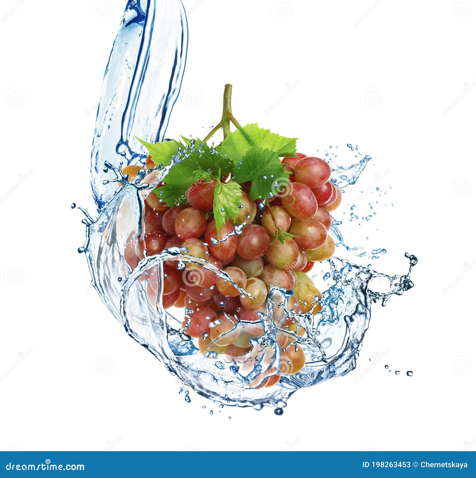 Grape Cluster with Water Splash on White Background Stock Image - Image ...