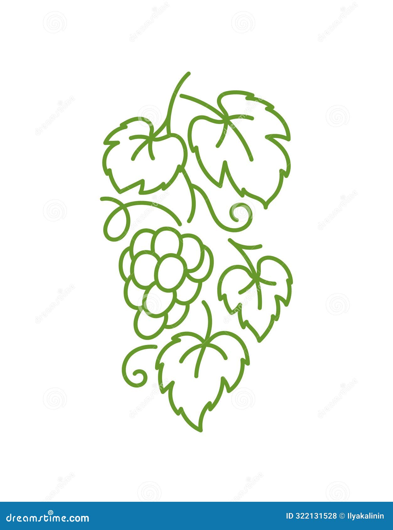 Grape Design Element. Vine Leaves. Editable Outline Stroke. Vector Line ...