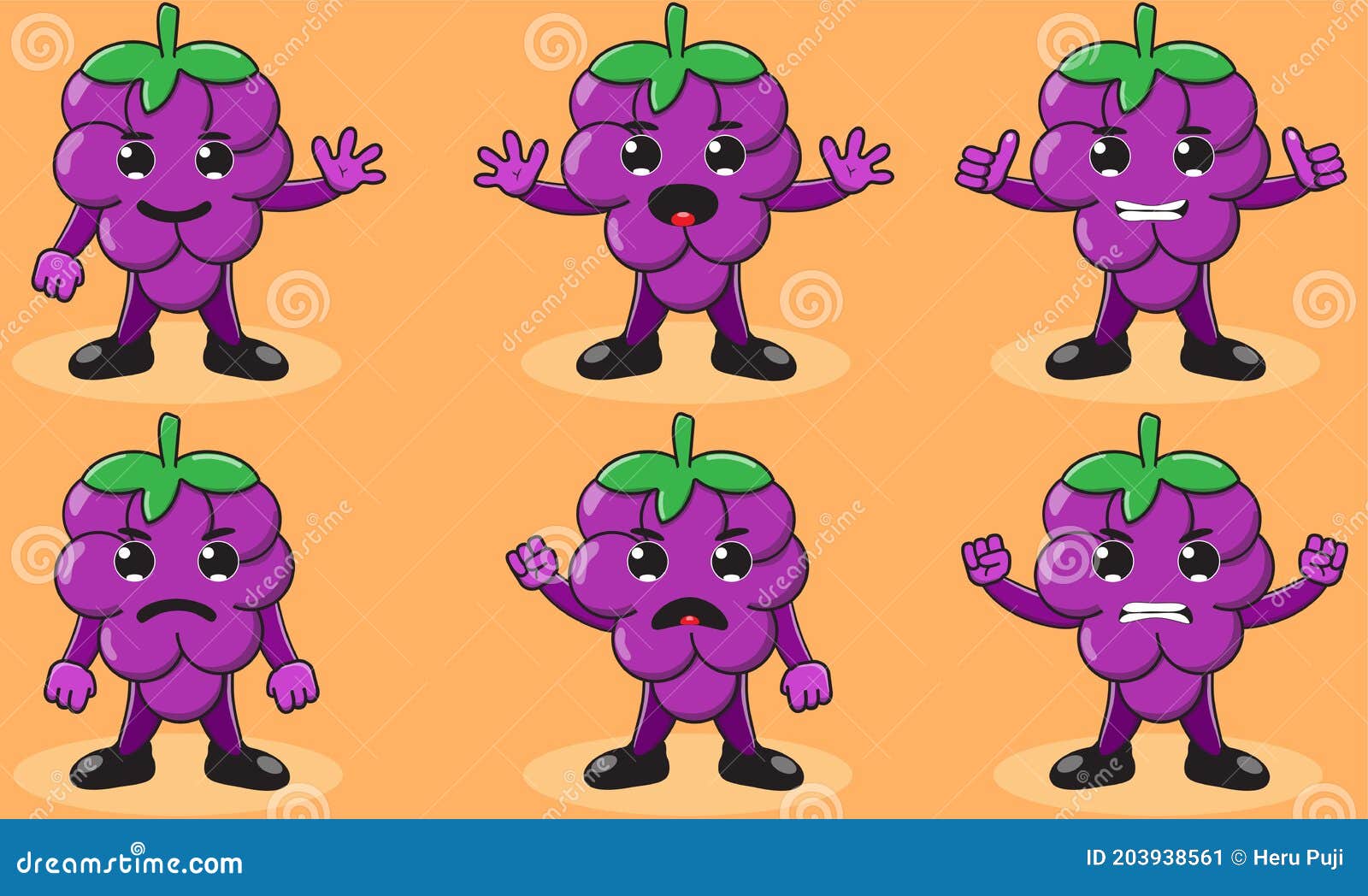 Illustration Cartoon Character of Cute Grape Set. Cute and Funny Fruit ...
