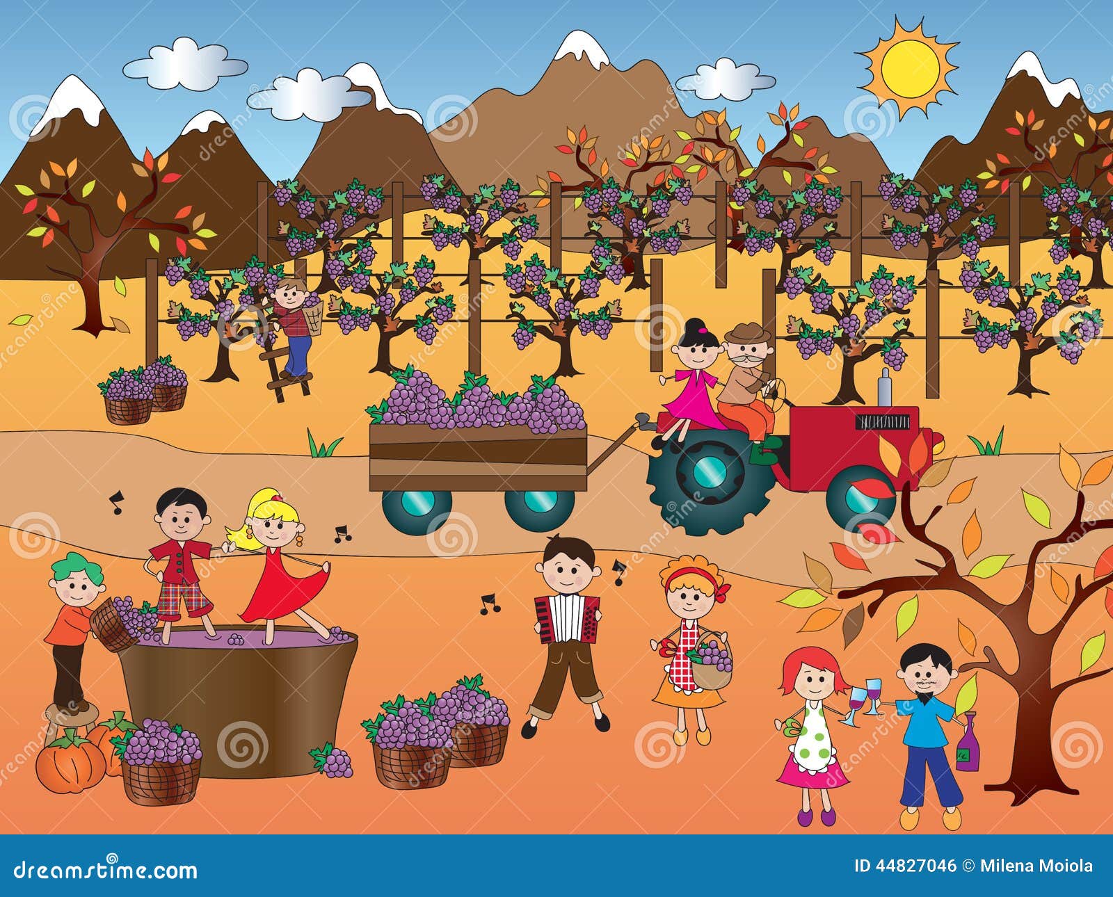 Grape Harvest, Wine Production Vector Illustration, Cartoon Flat ...