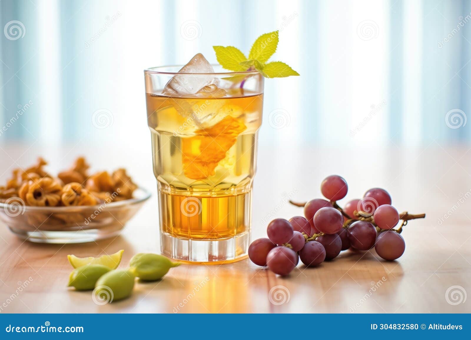 Grape Iced Tea, Whole Grapes Inside Glass, Ice Cubes, Bright Light ...