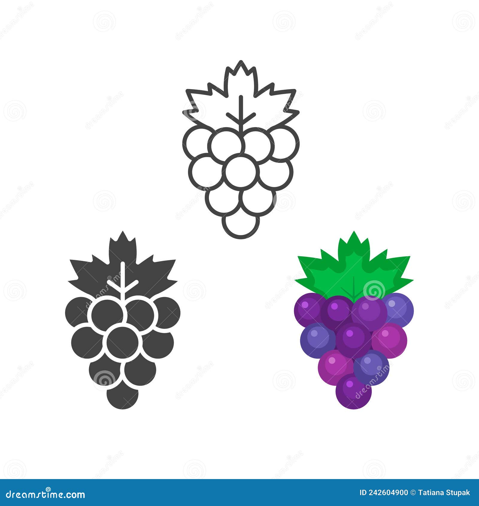 Grape Icon Set, Grapes Vector Symbol Isolated on White Stock Vector ...