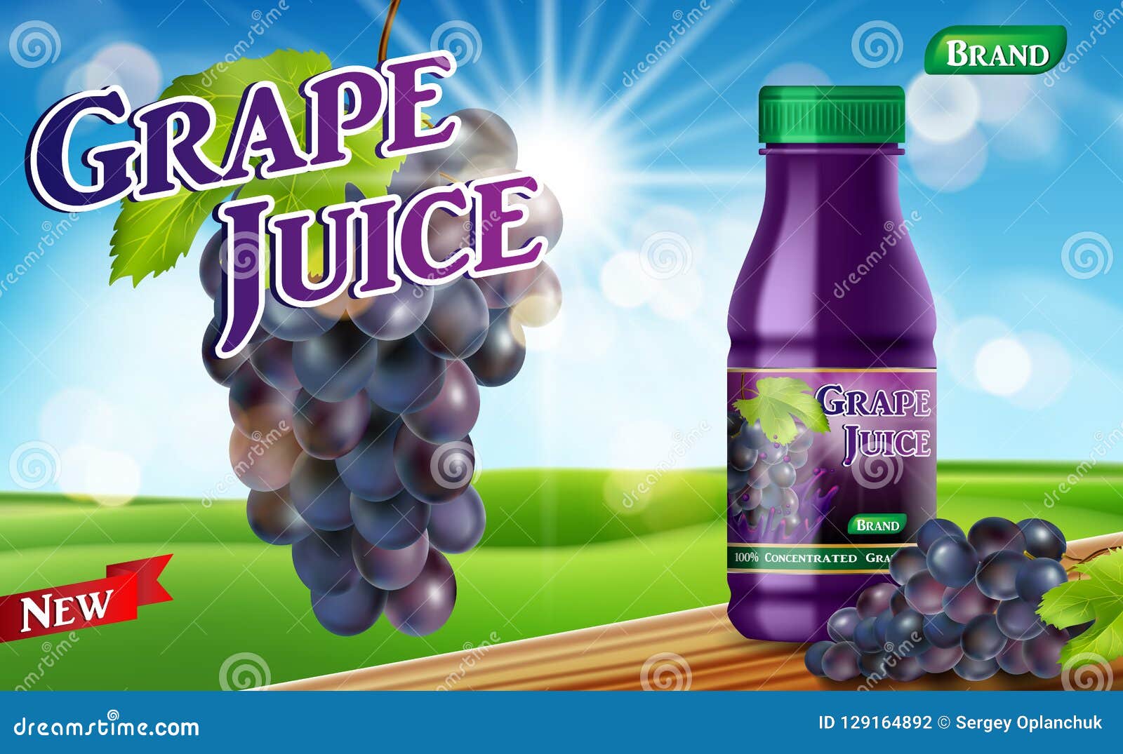 Grape Juice Realistic Glass Bottle With Label Vector Illustration ...