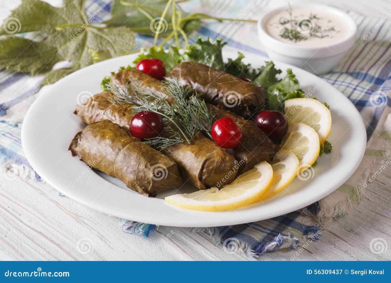 Grape Leaves Stuffed with Meat and Rice on a Plate. Horizontal Stock ...