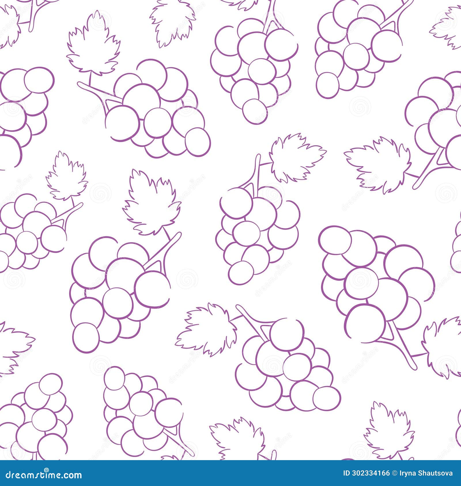 Grape Line Art Style Seamless Pattern. Vector Illustration on a White ...