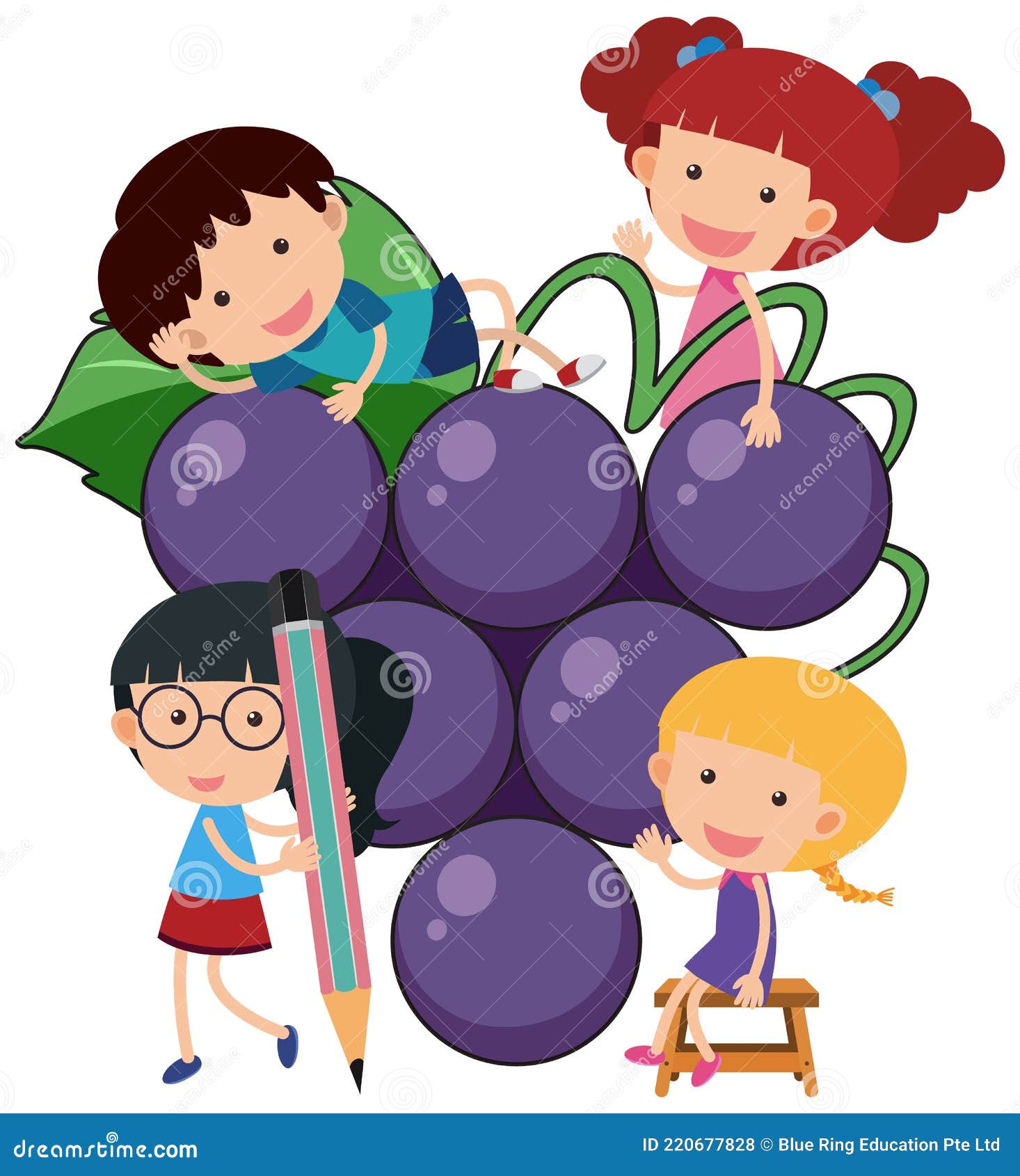 Grape with Many Children Cartoon Character Isolated Stock Illustration ...