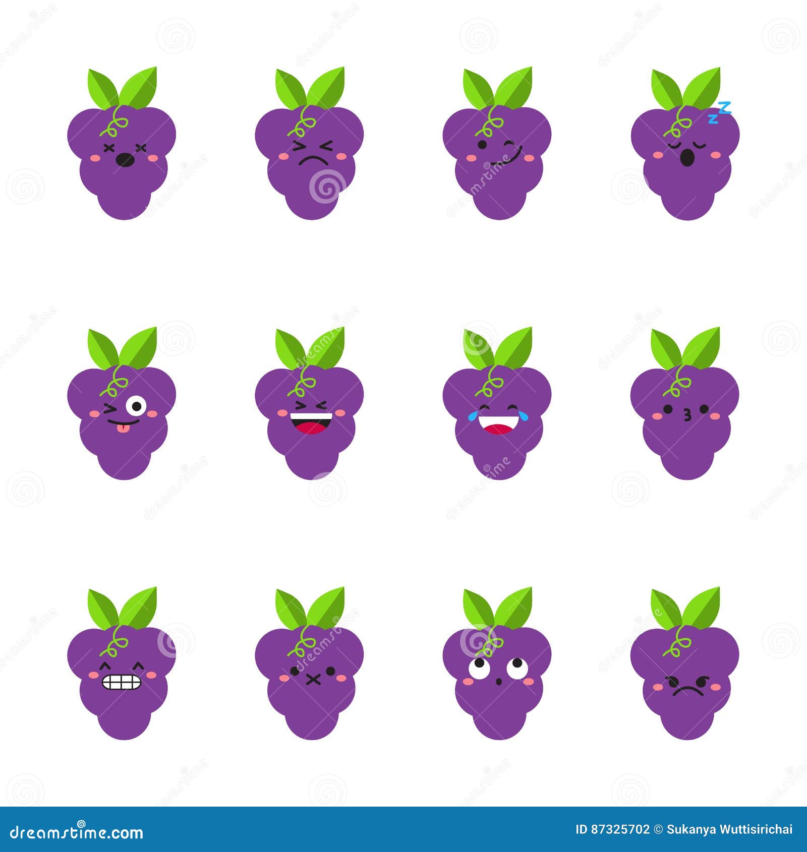Grape Modern Flat Emoticon Set. Stock Illustration - Illustration of ...