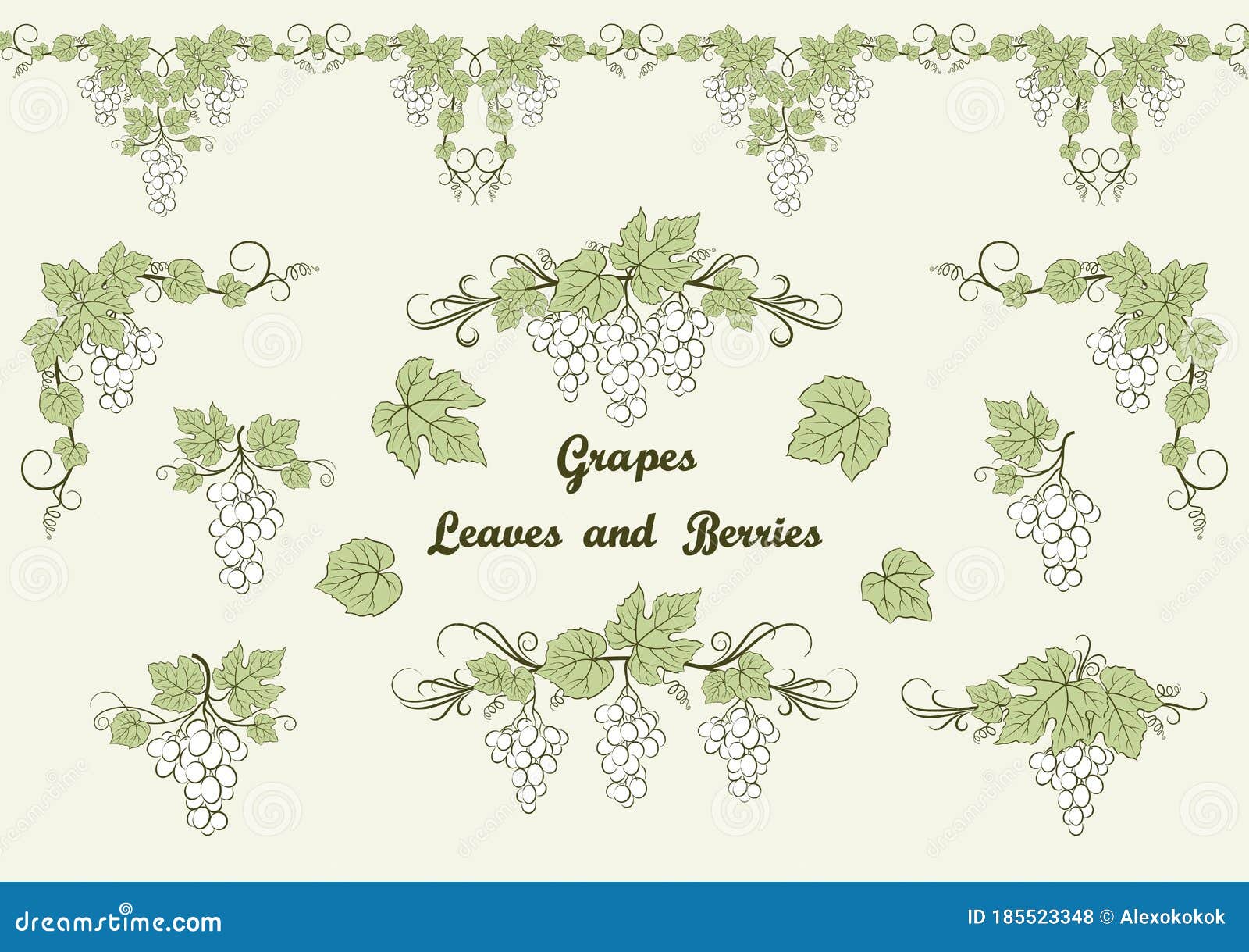 Grape Pattern Set stock vector. Illustration of agriculture - 185523348