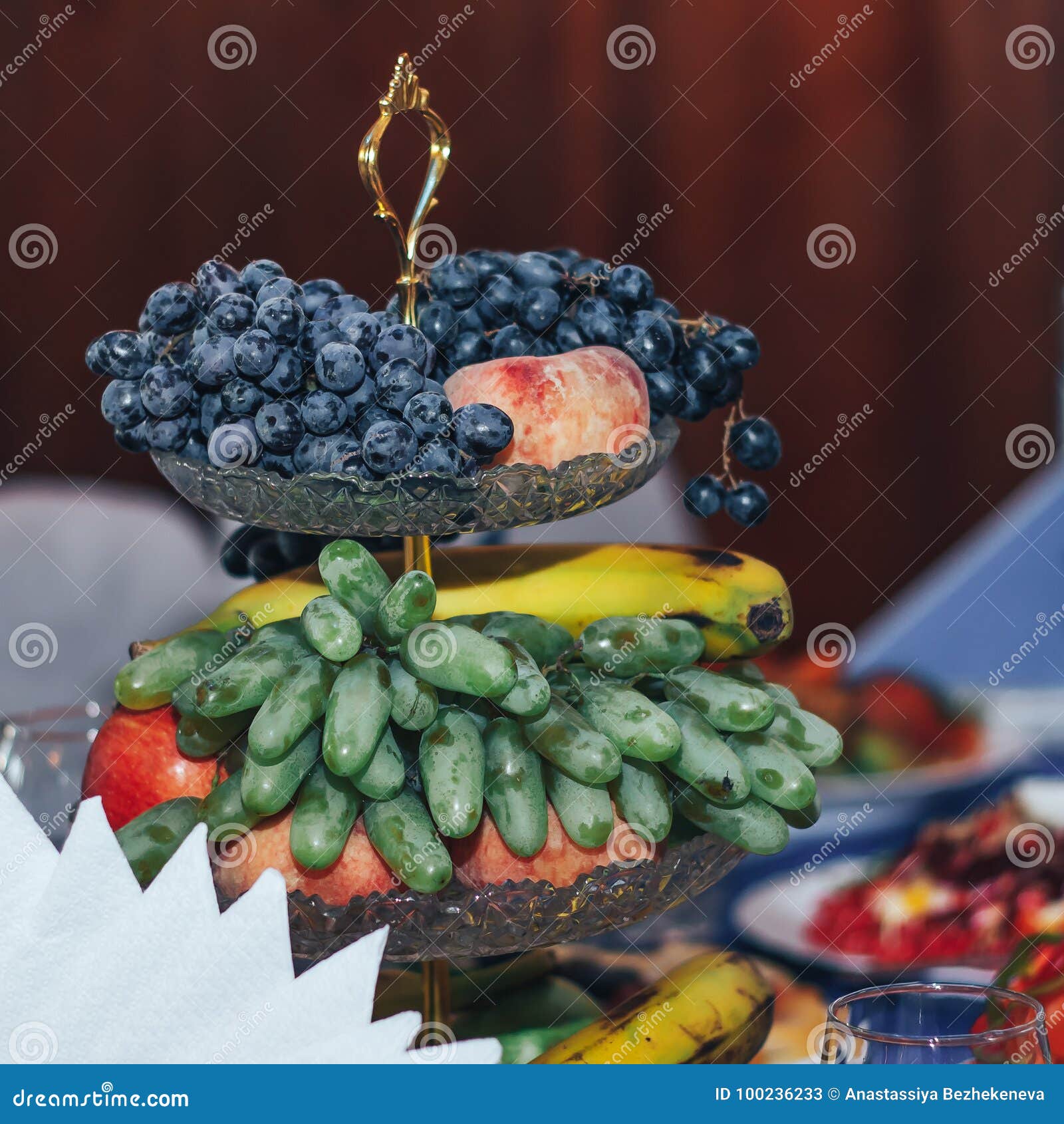 Grape in Plates on Table on Celebration Stock Image - Image of ...