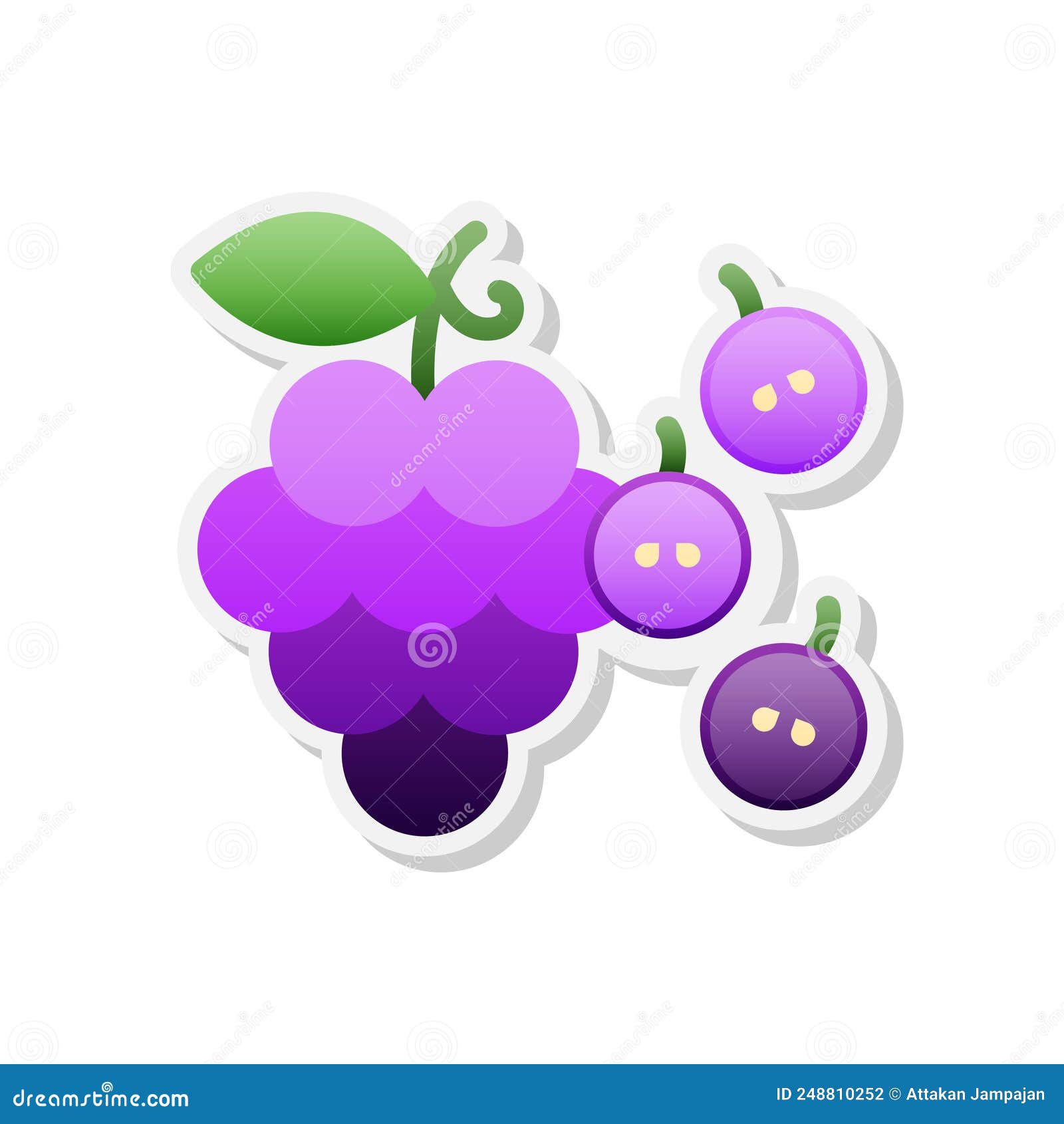 Grape Sticker. Grape Icon. Fruit Colorful Clip Art. Black And White ...