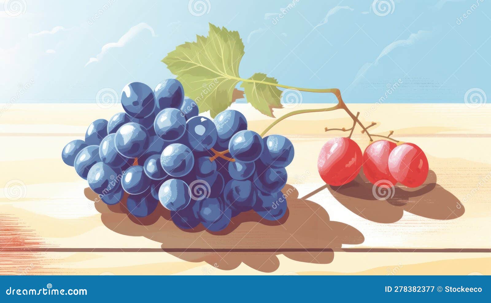 Grape on Table: Modern 2d Vector Illustration Stock Illustration ...