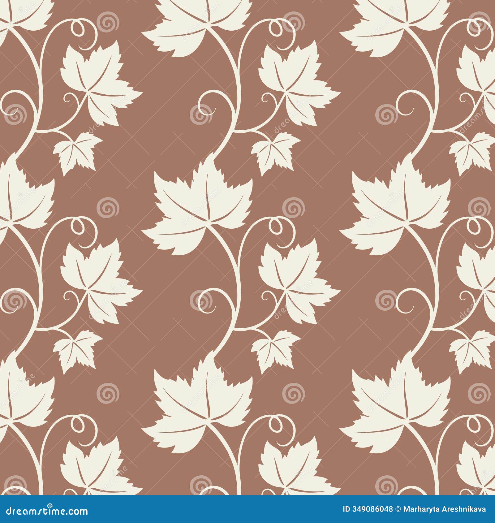 Grape Vine with Leaves Pattern, Beige Coft Color Vine Silhouette, on ...