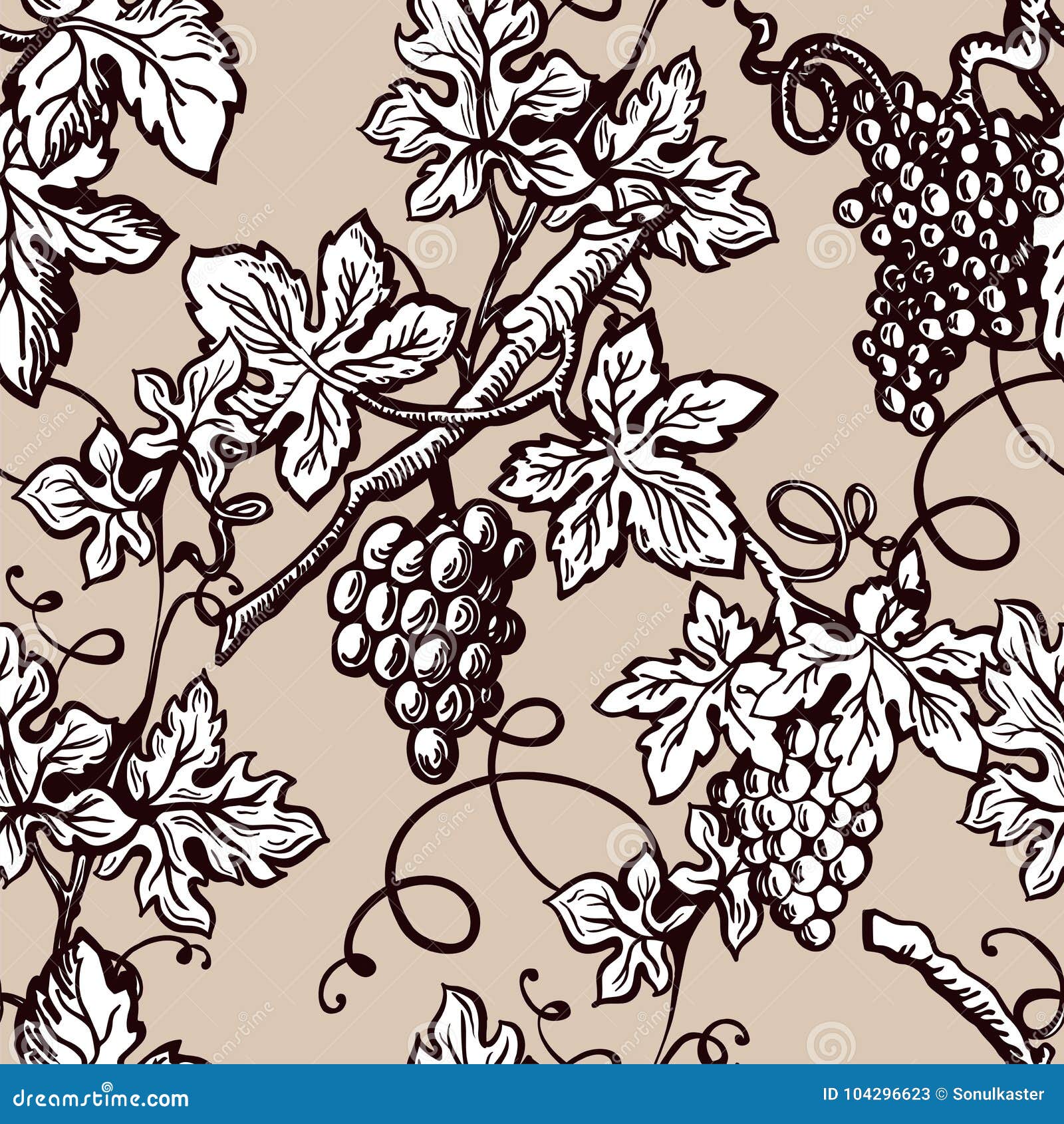 Grape Vine Vintage Seamless Vector Flourish Ornate Pattern Sketch ...