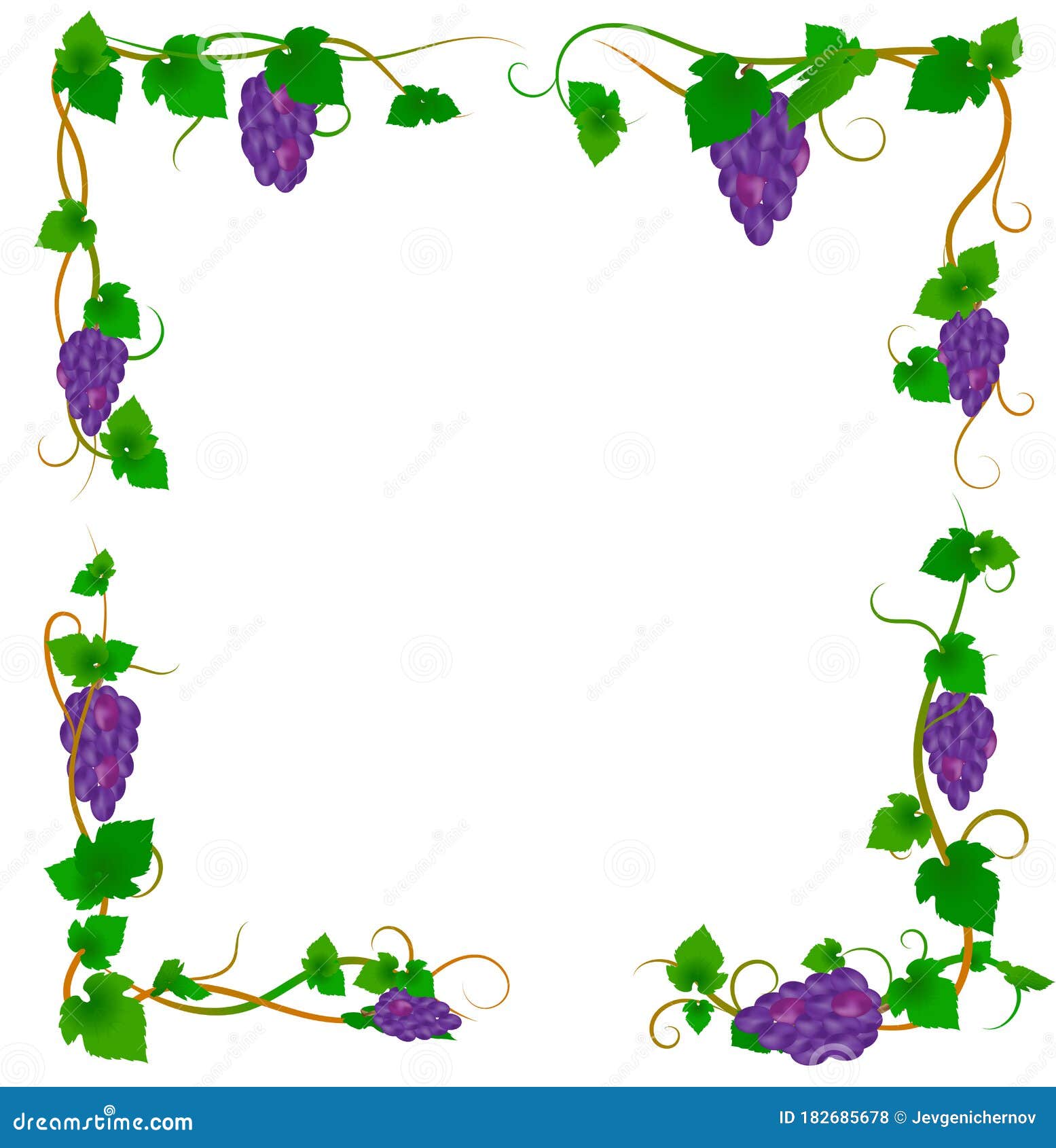 Grape Vines Frame Square Realistic Stock Vector - Illustration of food ...