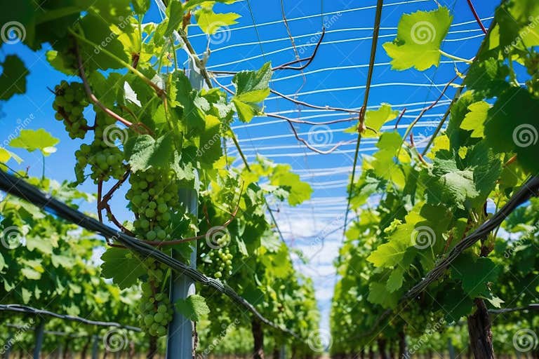 Grape Vines Grow Vertically on a Modern Trellis System Stock Photo ...