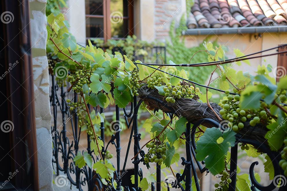Grape Vines Wrapping Around Courtyard Balcony Railing Stock Image ...