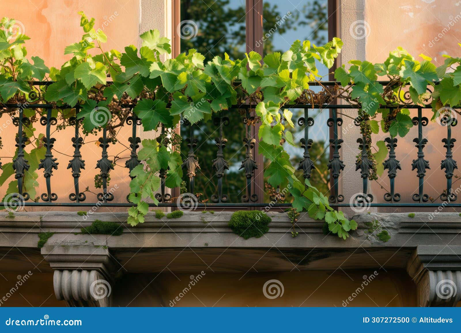 Grape Vines Wrapping Around Courtyard Balcony Railing Stock Photo ...