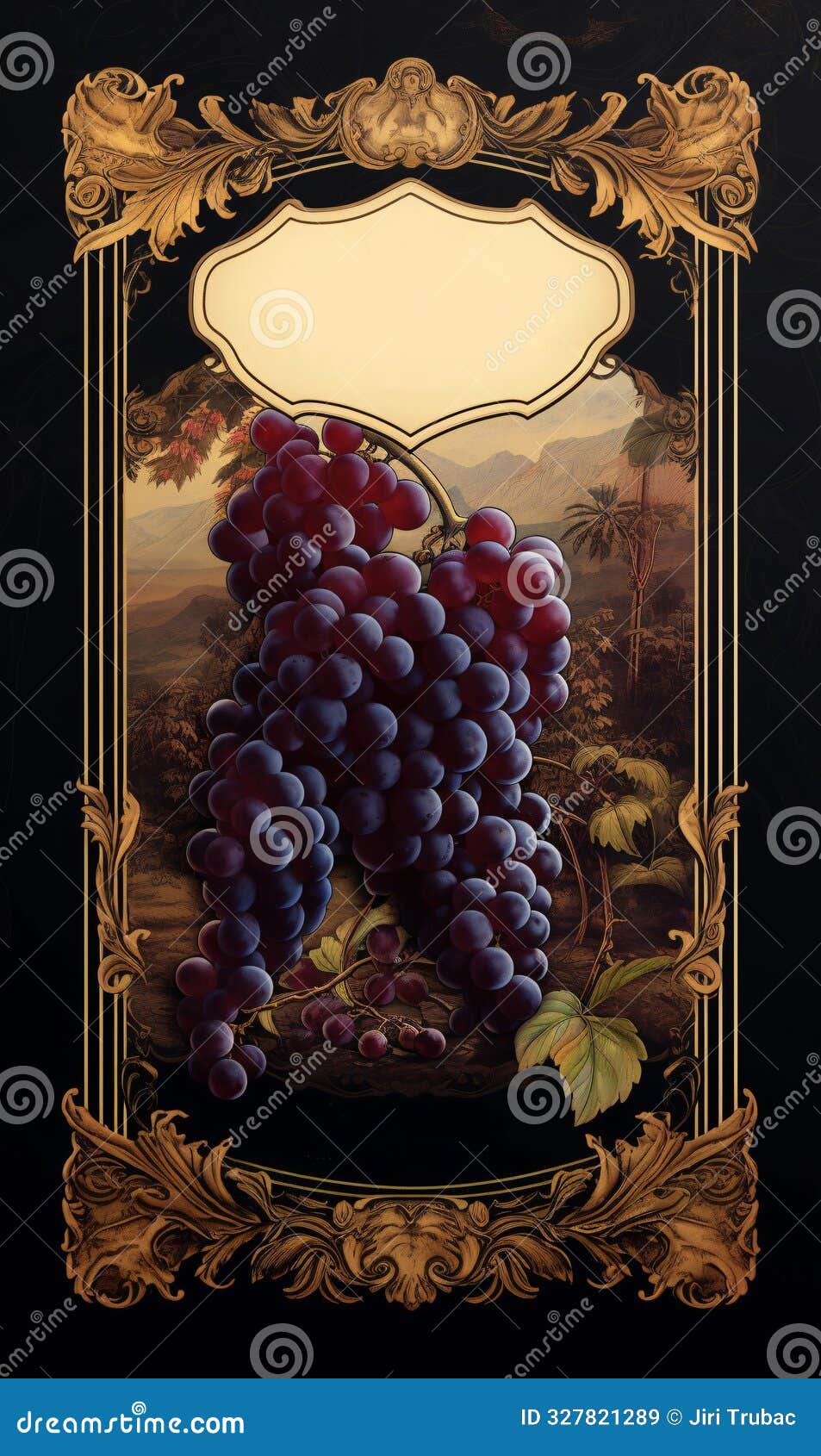 Grape Wine Label Template. Retro Cover Design Layout Stock Illustration ...