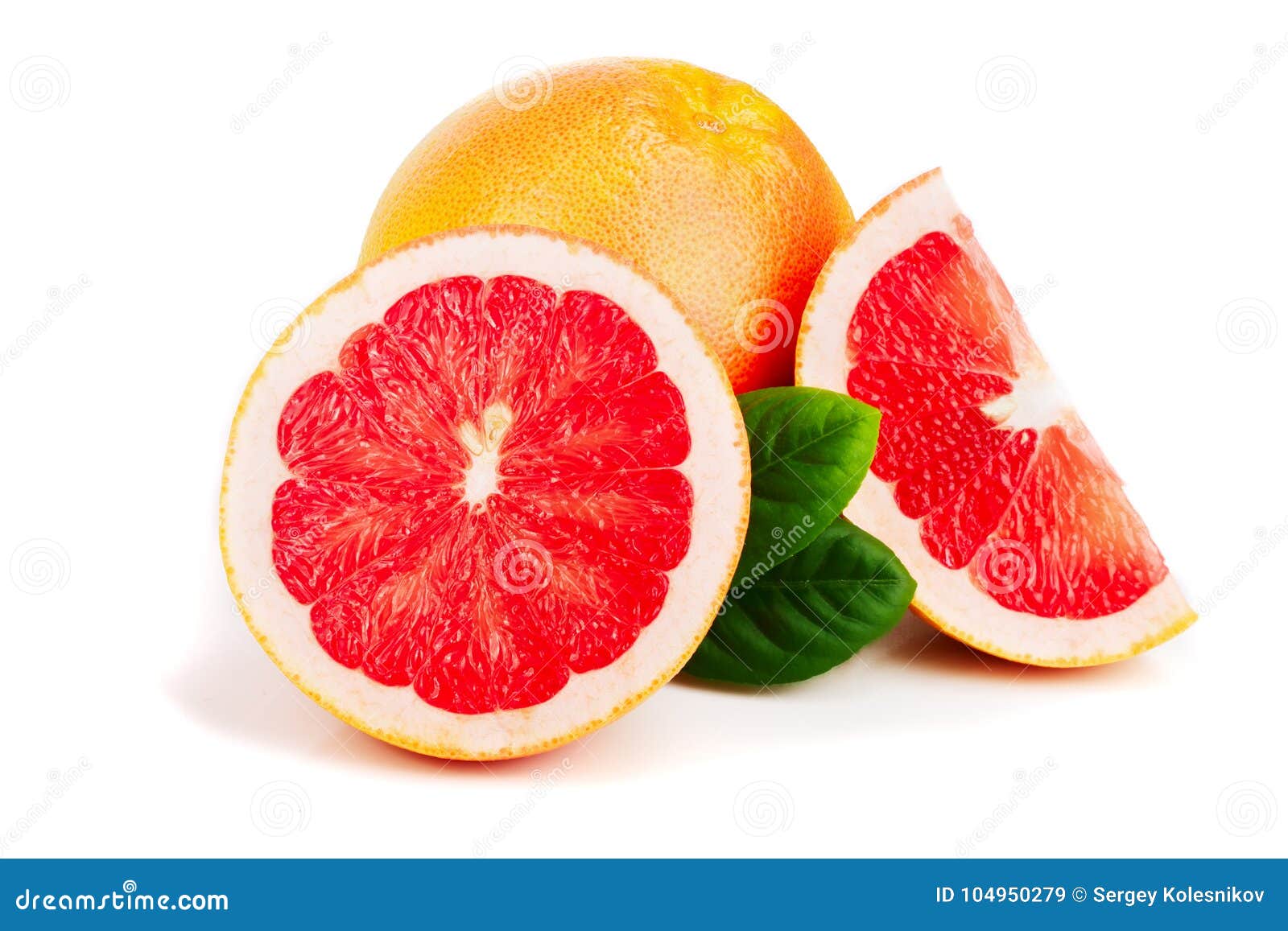 Grapefruit and Half with Leaves Isolated on White Background Stock ...