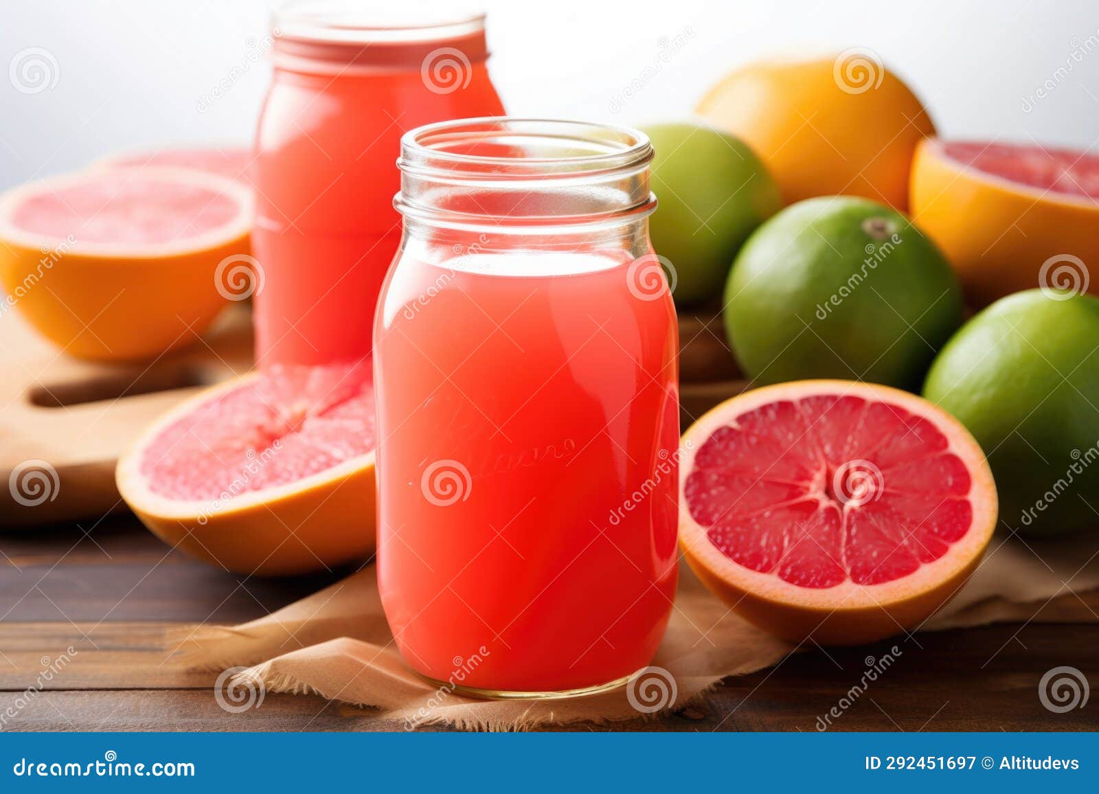 Grapefruit Halves, Full Fruit, and Juice in a Mason Jar Stock Image ...