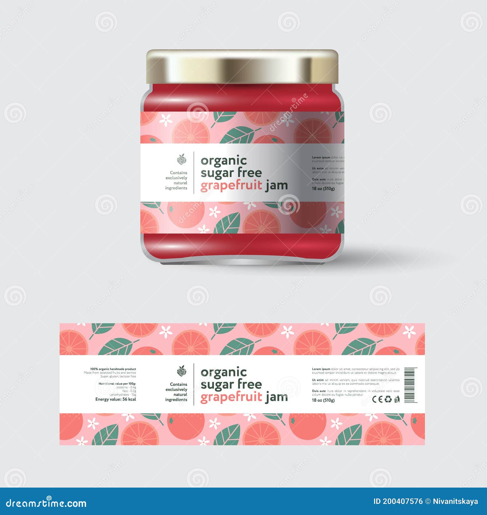 Grapefruit Jam Label and Packaging. Jar with Cap with Label Stock ...