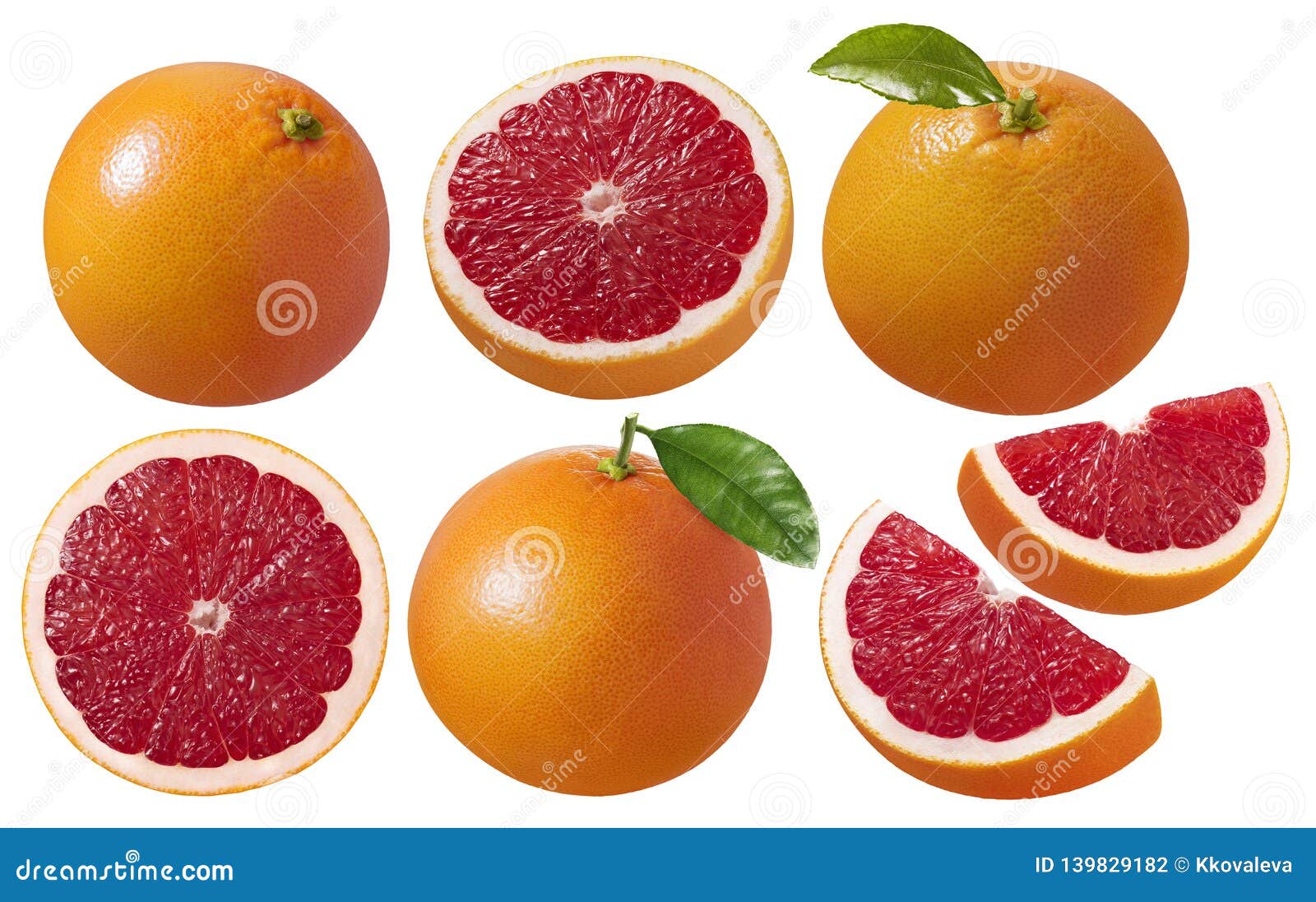 Grapefruit Pieces Set Isolated on White Background Stock Photo - Image ...
