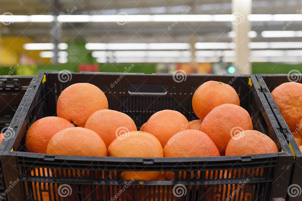 Grapefruit on the Shelf in a Supermarket Stock Photo - Image of grocery ...