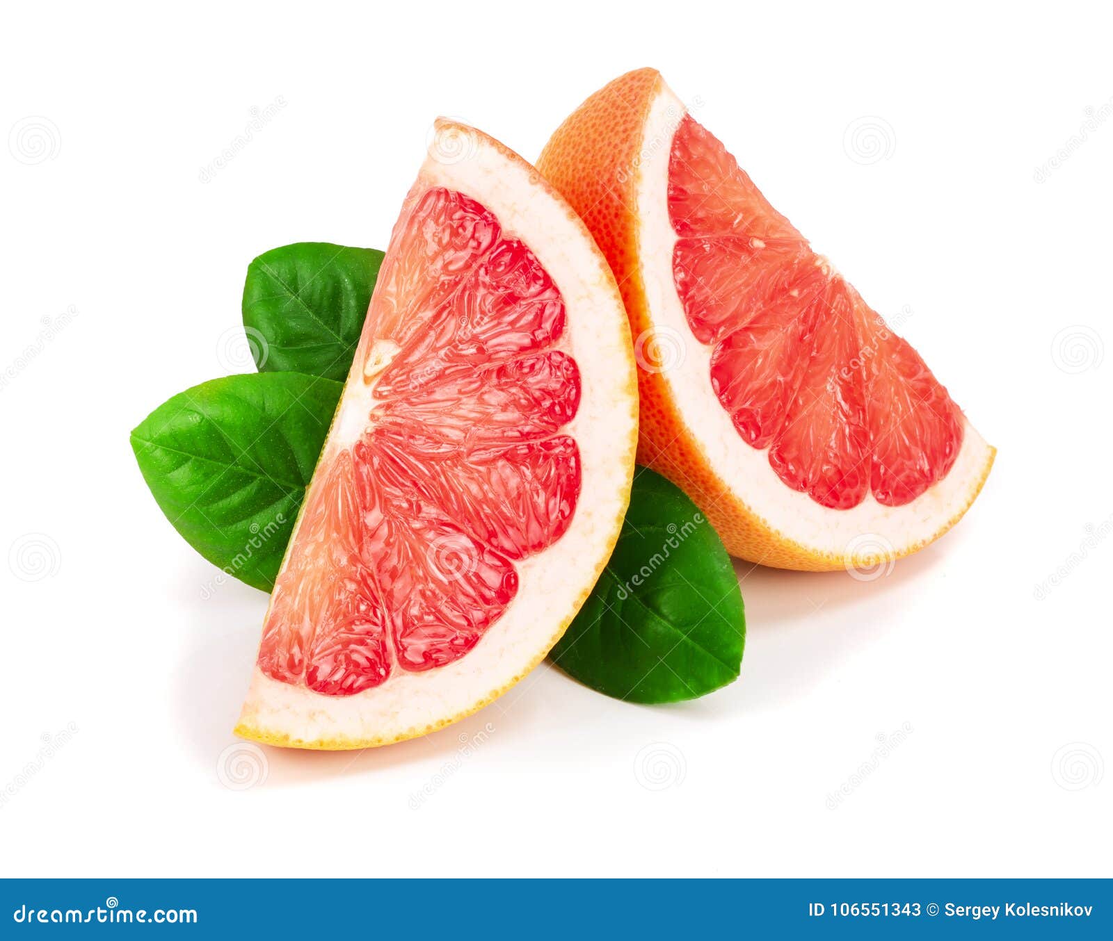 Grapefruit Slices with Leaves Isolated on White Background Stock Image ...