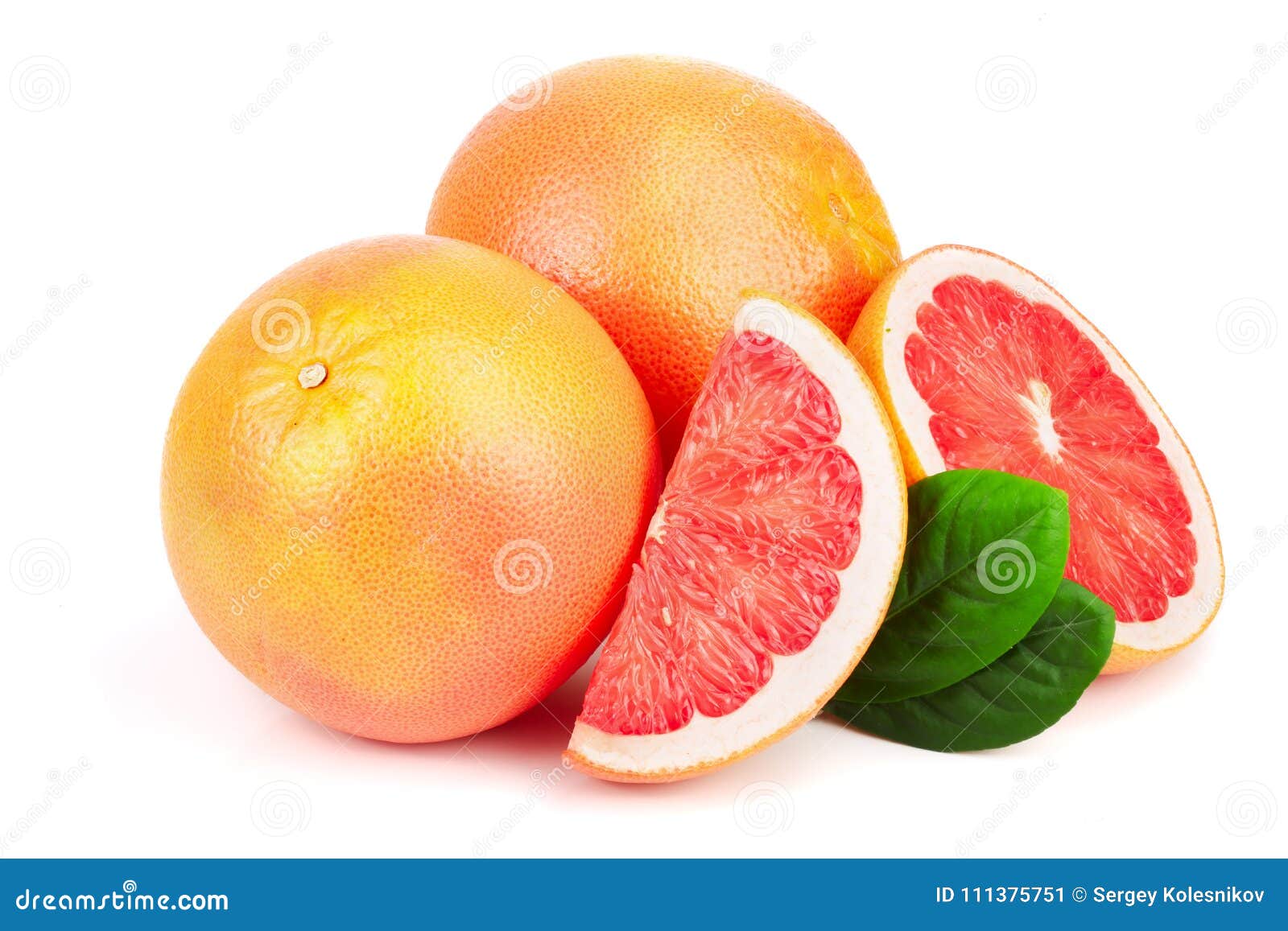 Grapefruit and Slices with Leaves Isolated on White Background Stock ...