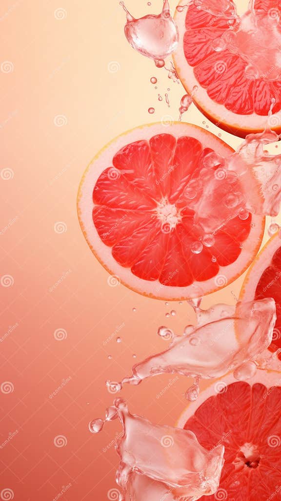 Grapefruit in a Splash of Water and Grapefruit Juice on a Pink ...